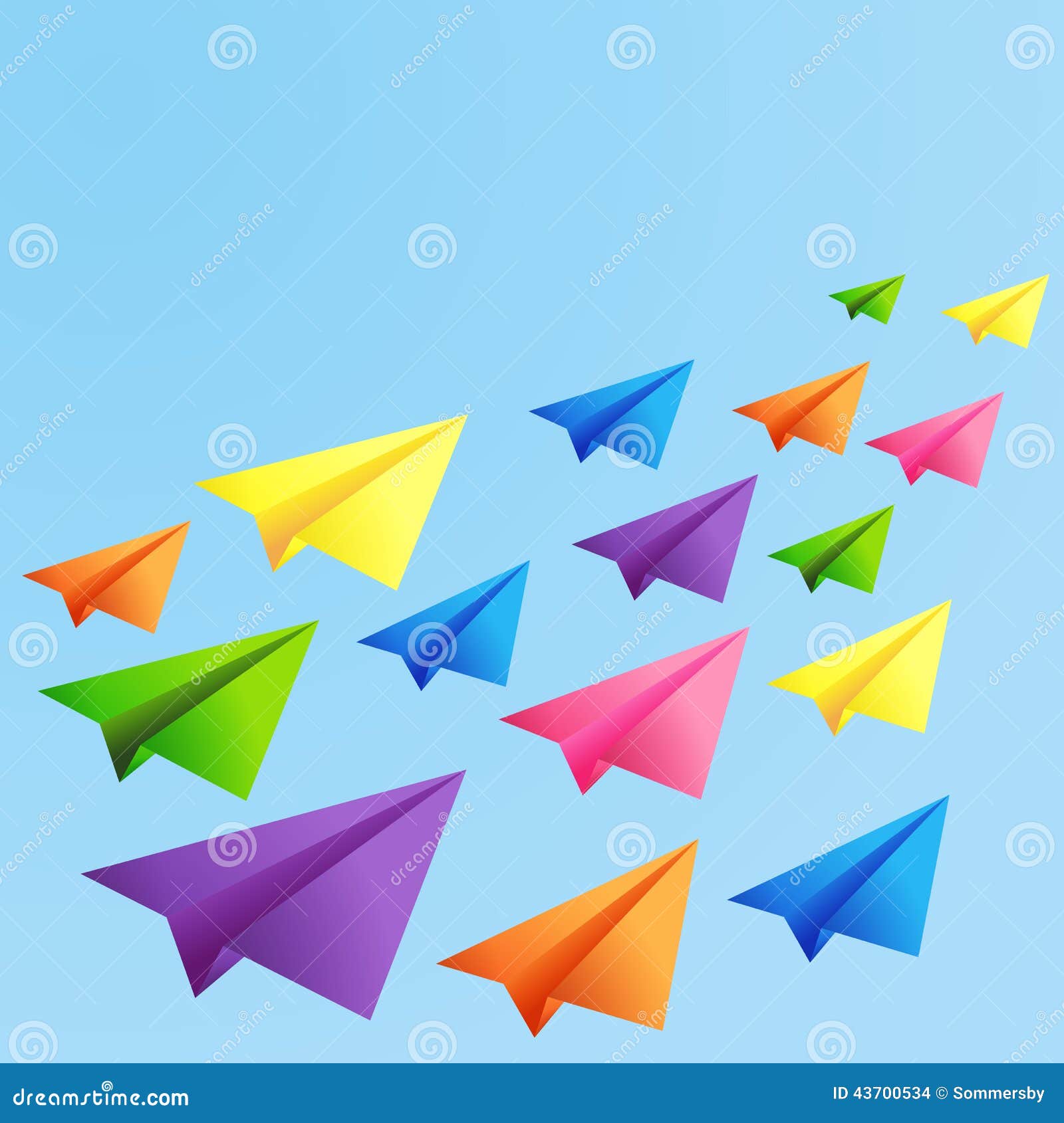 Flying Color Paper Planes on the Blue Background Stock Vector ...