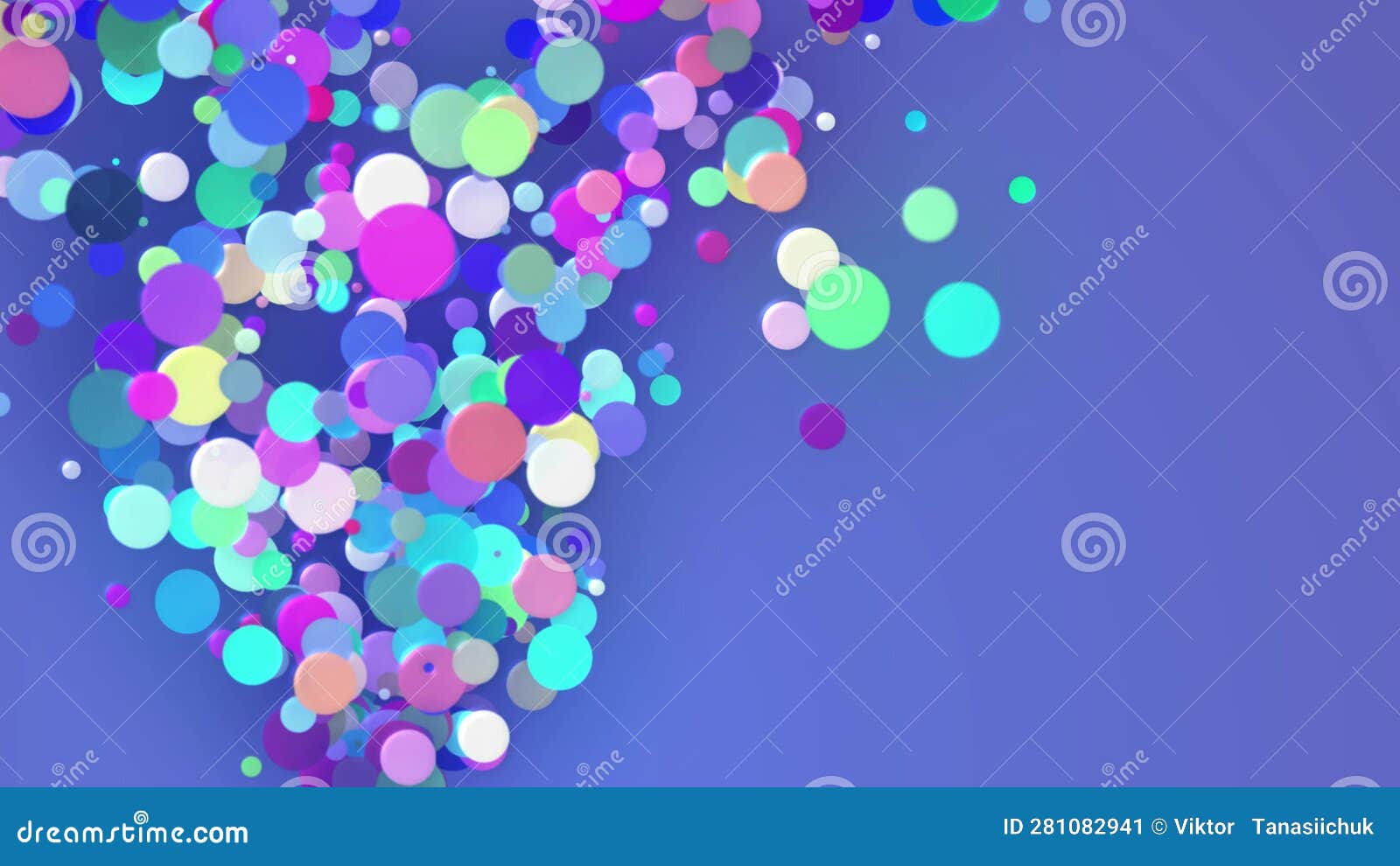 Flying Colorful Balls in Light Space. Moving Flying Round Spheres ...