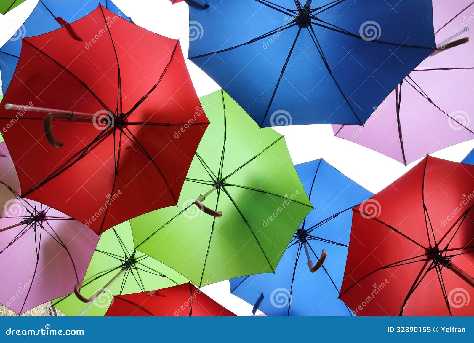 Flying colourful umbrellas stock image. Image of looking - 32890155