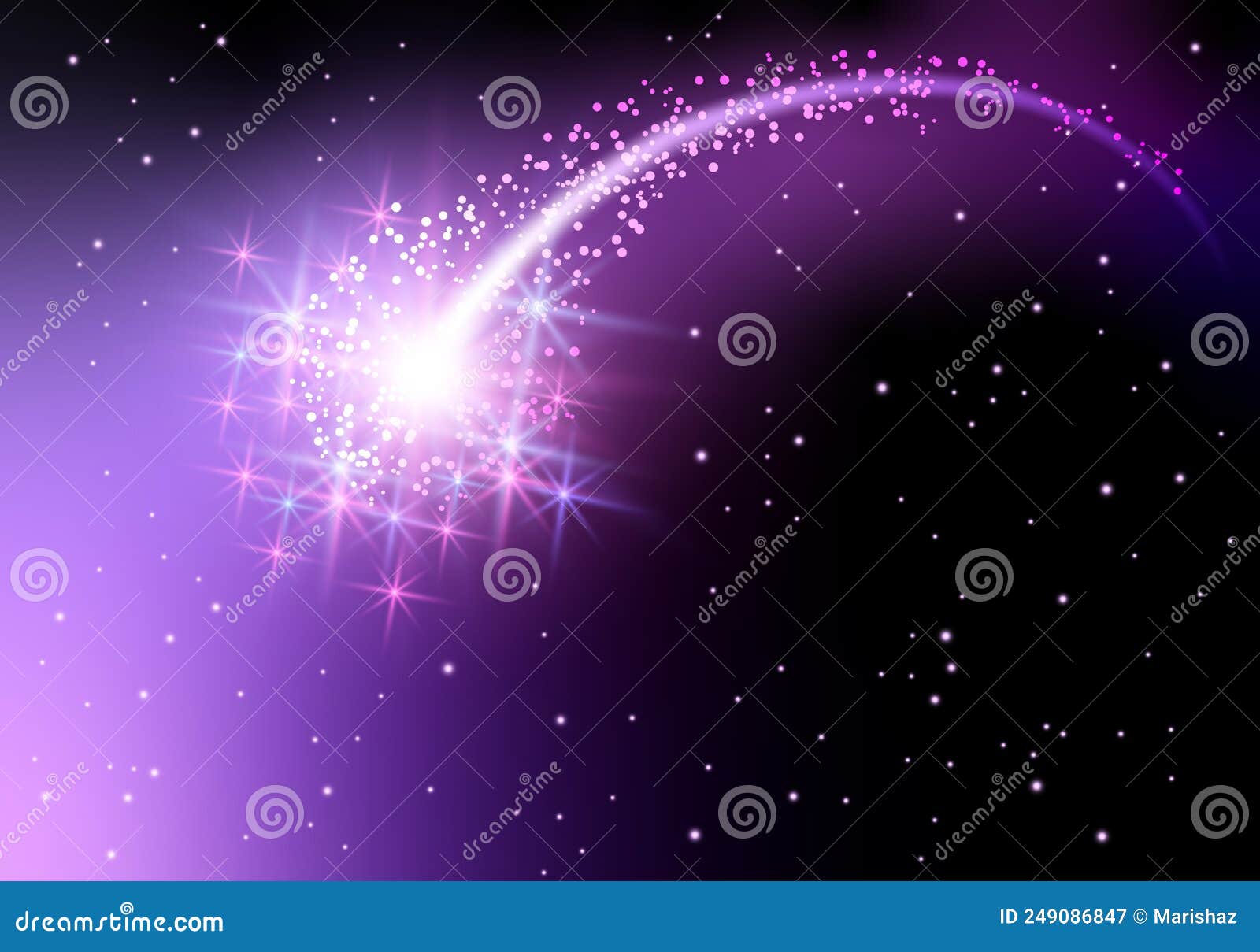 Flying Comet with Curved Glowing Tail in the Starry Sky Stock Vector ...