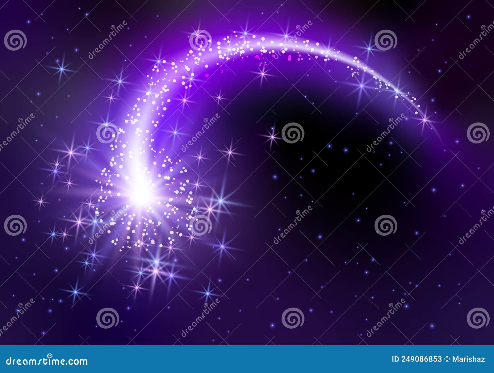 Flying Comet with Curved Glowing Tail in the Starry Sky Stock Vector ...