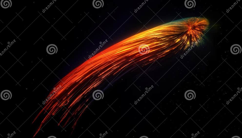 Flying Comet Explodes in Multi Colored Flame, Illuminating Star Field ...