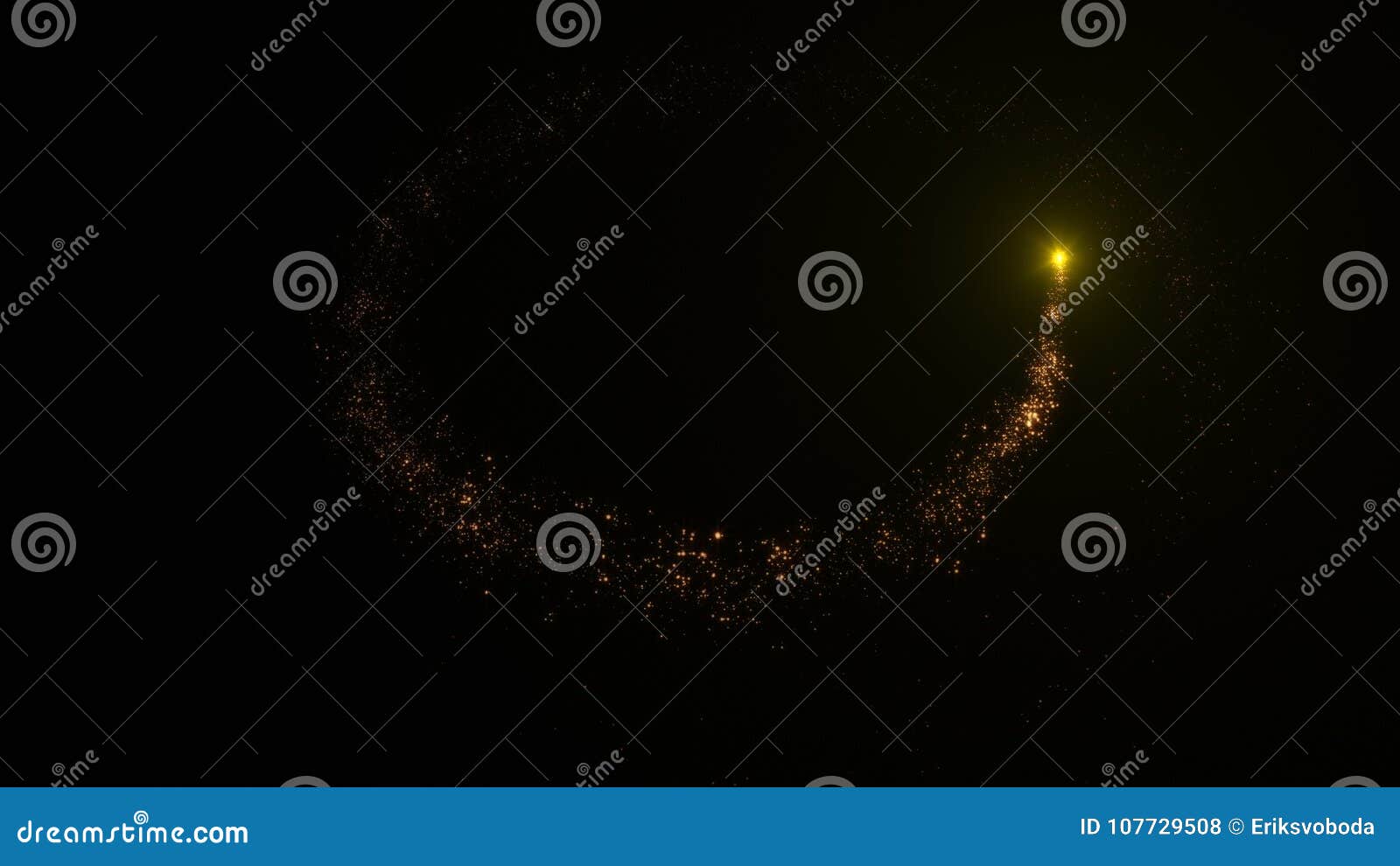 Flying Comet with a Tail of Glittering Star Dust Particles on a Black ...