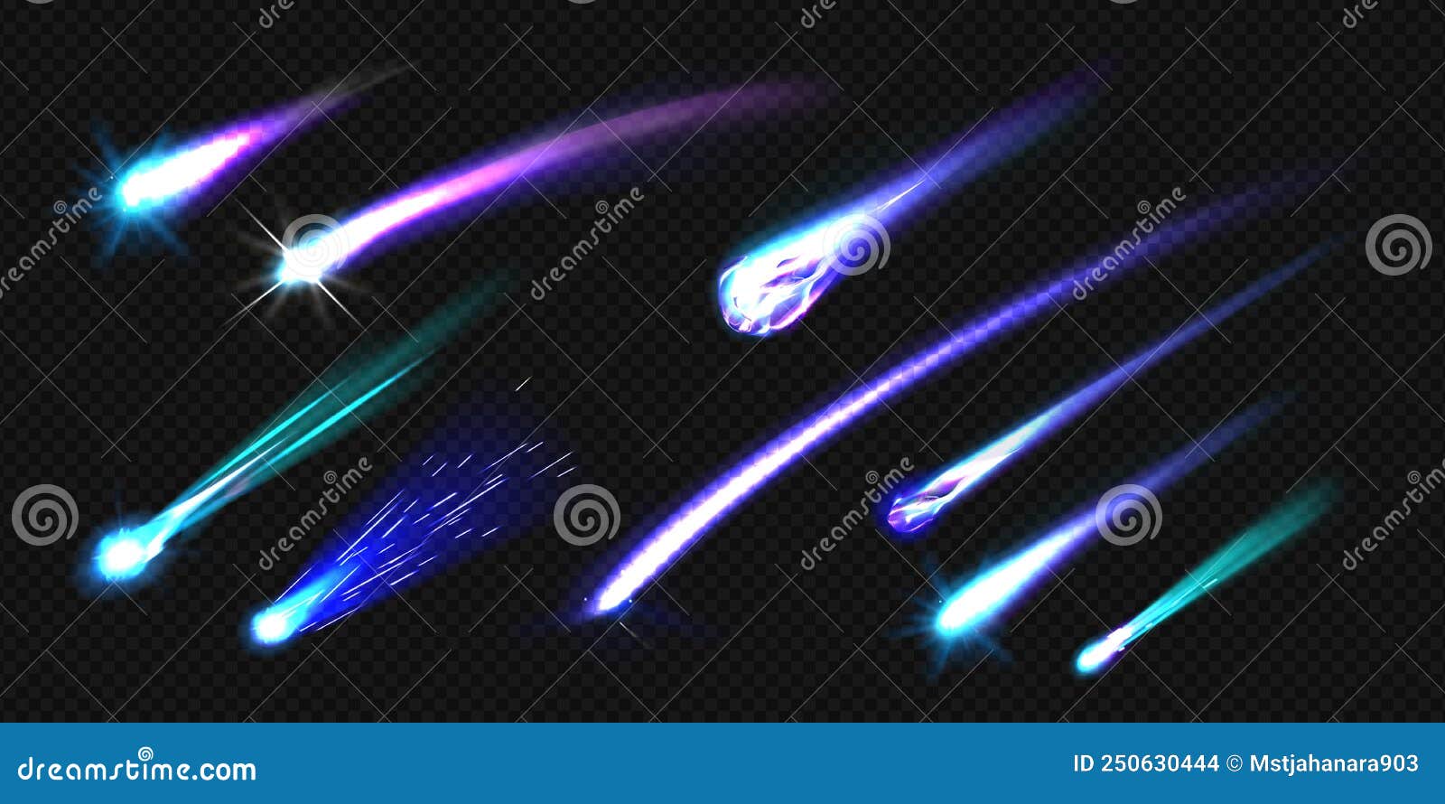 Flying Comets, Asteroid or Meteor with Flame Trail Stock Vector ...