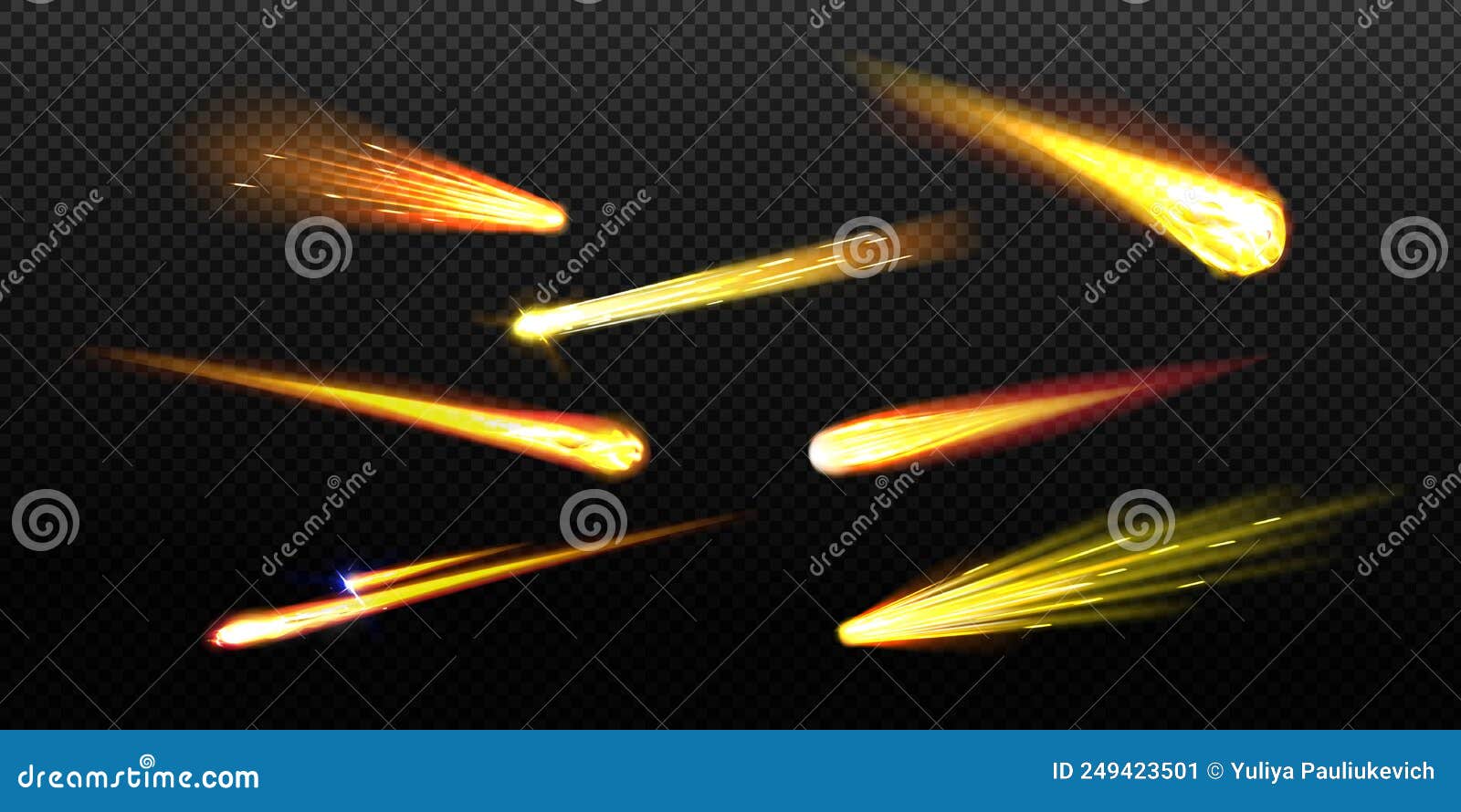 Flying Comets, Asteroid or Meteor with Flame Trail Stock Vector ...