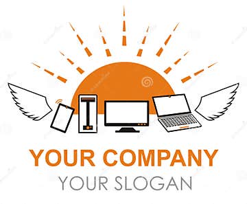 Flying Computers and Devices Logo in Vector Stock Vector - Illustration ...