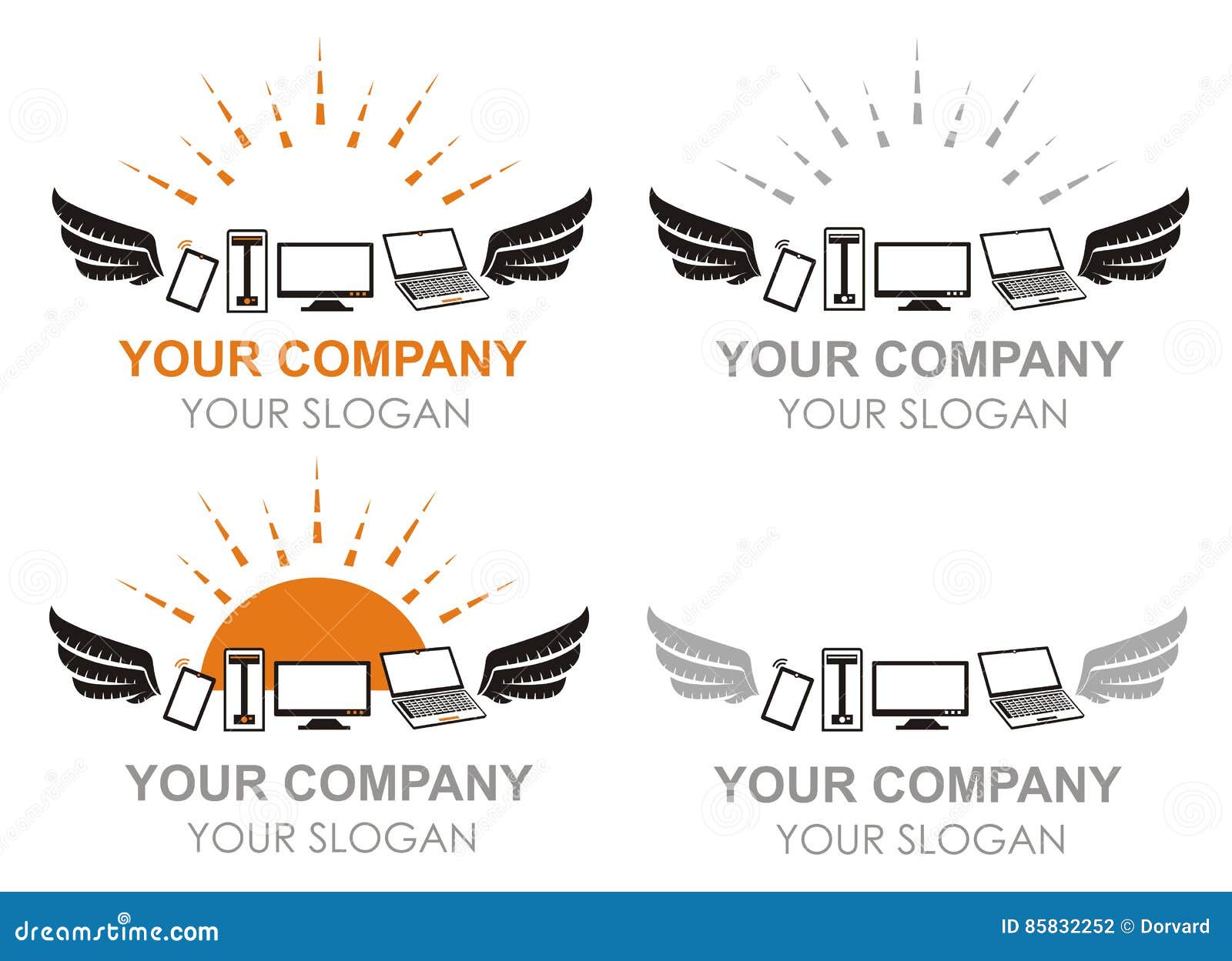 Flying Computers And Devices Logos In Vector Stock Vector ...