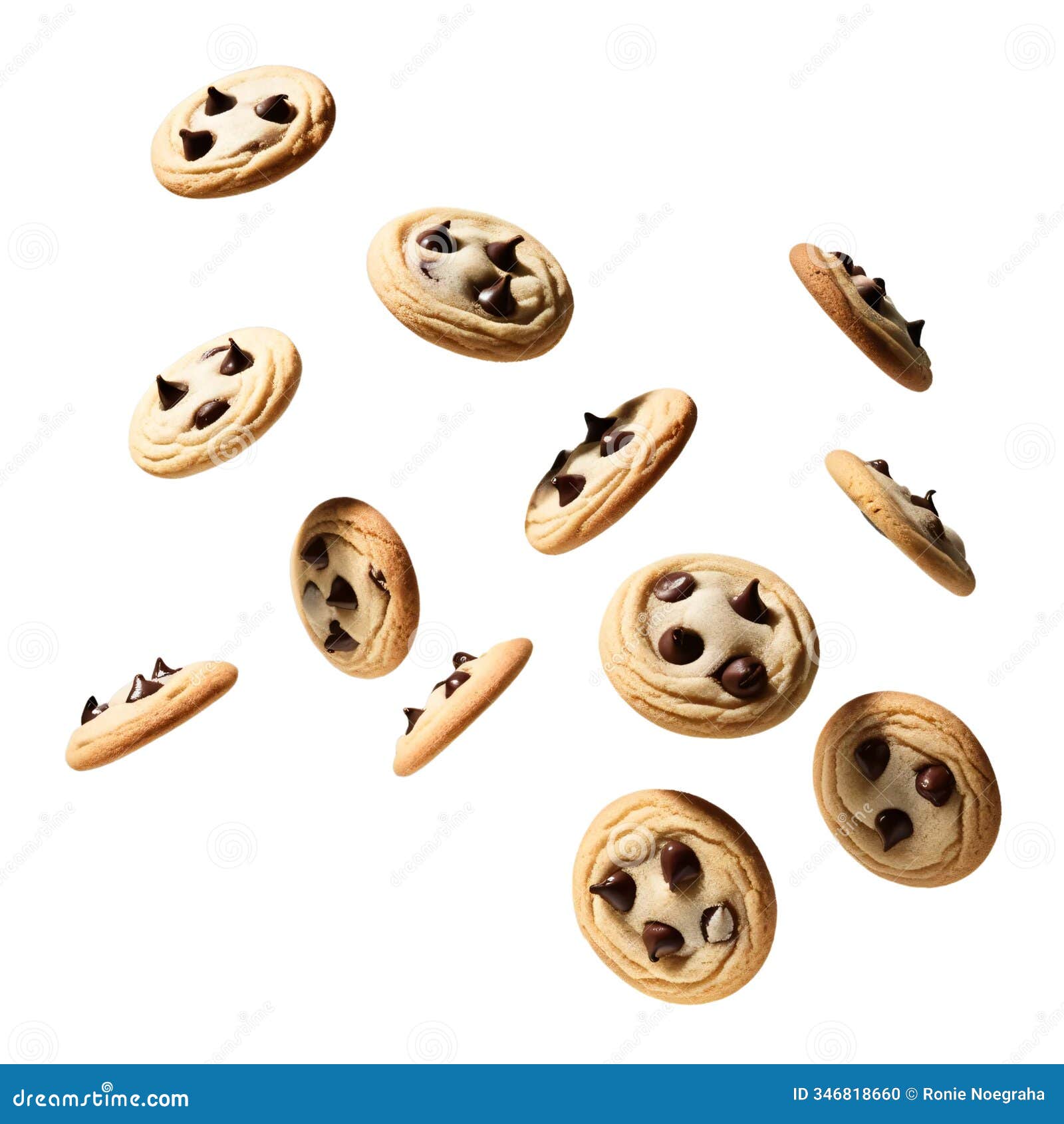 Flying Cookies with Chocolate Chips Isolated on White Background. Stock ...