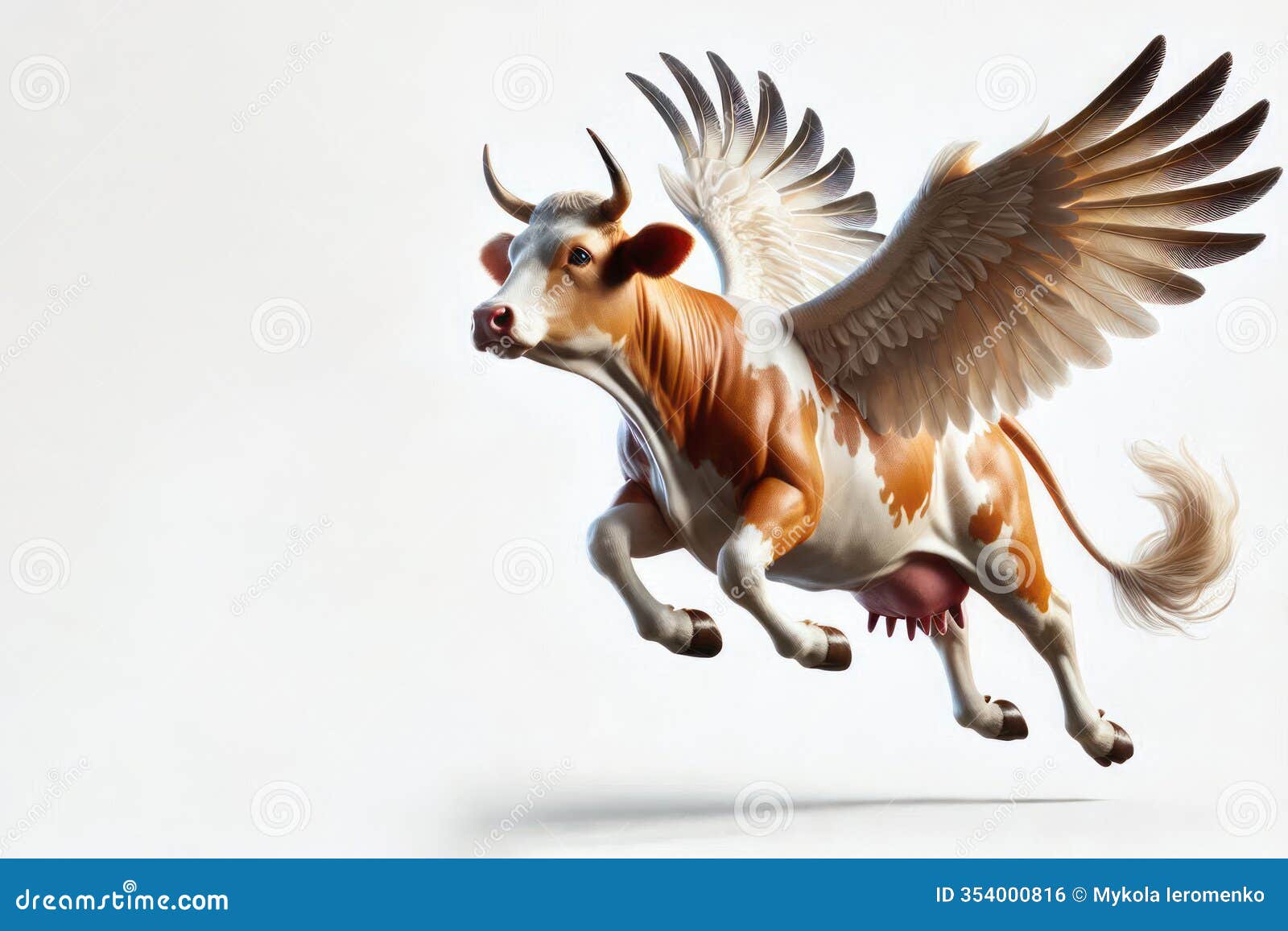 A Flying Cow with Large Wings. Space for Text. Stock Photo - Image of ...