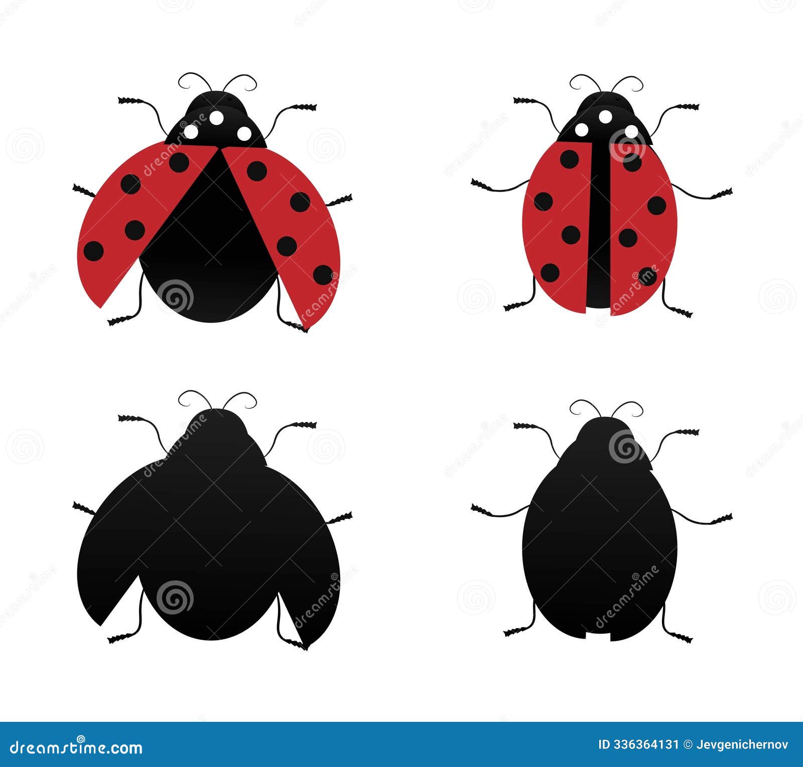 Flying and Crawling Ladybug Flat Style Isolated on White Stock ...