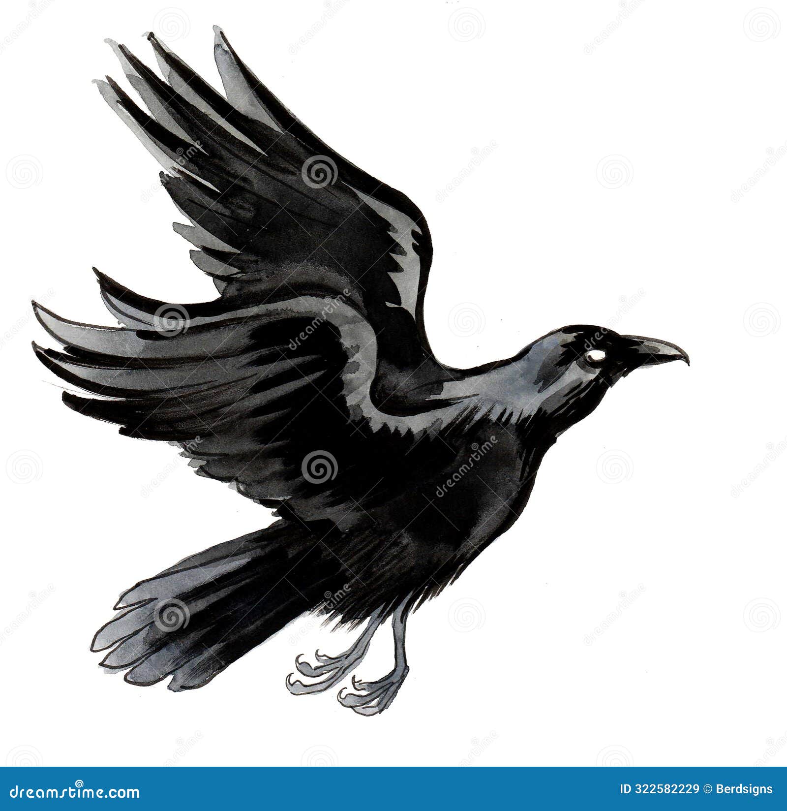 Flying crow stock illustration. Illustration of raven - 322582229