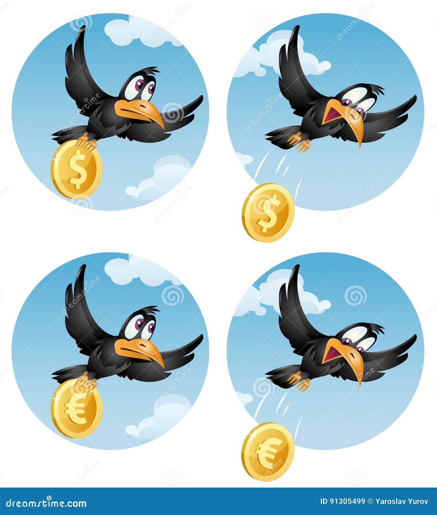 Crow With Coin In Its Beak Sketch Vector | CartoonDealer.com #228244488