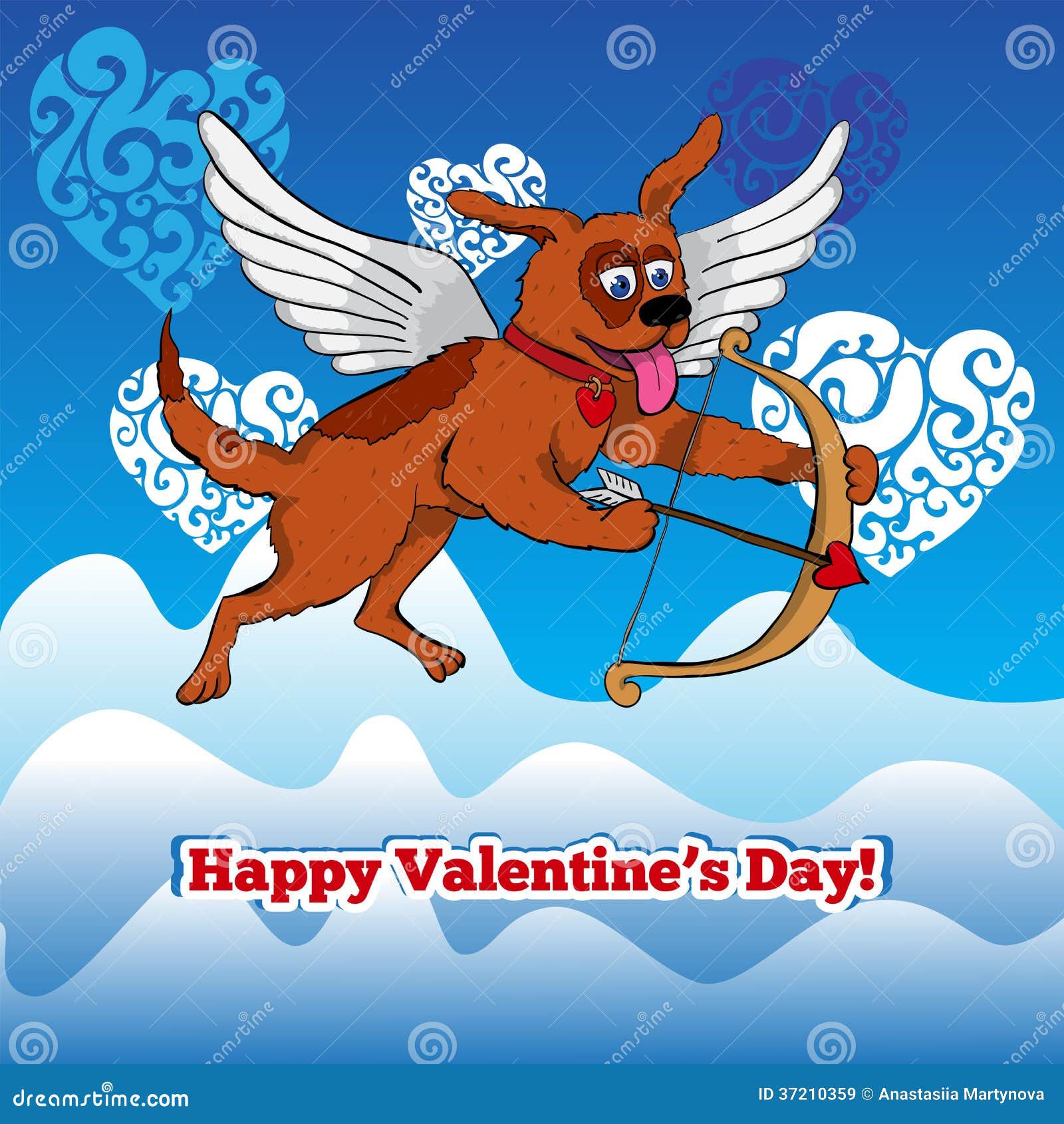 Flying Cupid Holding Bow And Aiming Or Shooting Arrow Hand Drawn With ...