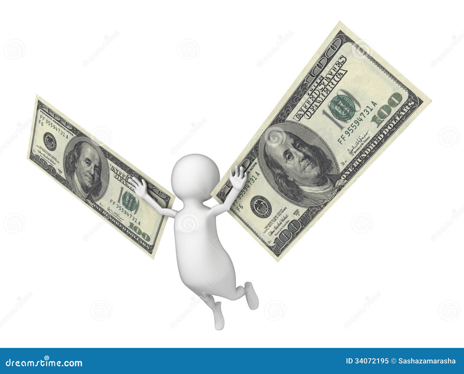 Flying 3D Man With A Wings Made Of Dollar Cash Picture. Image: 34072195