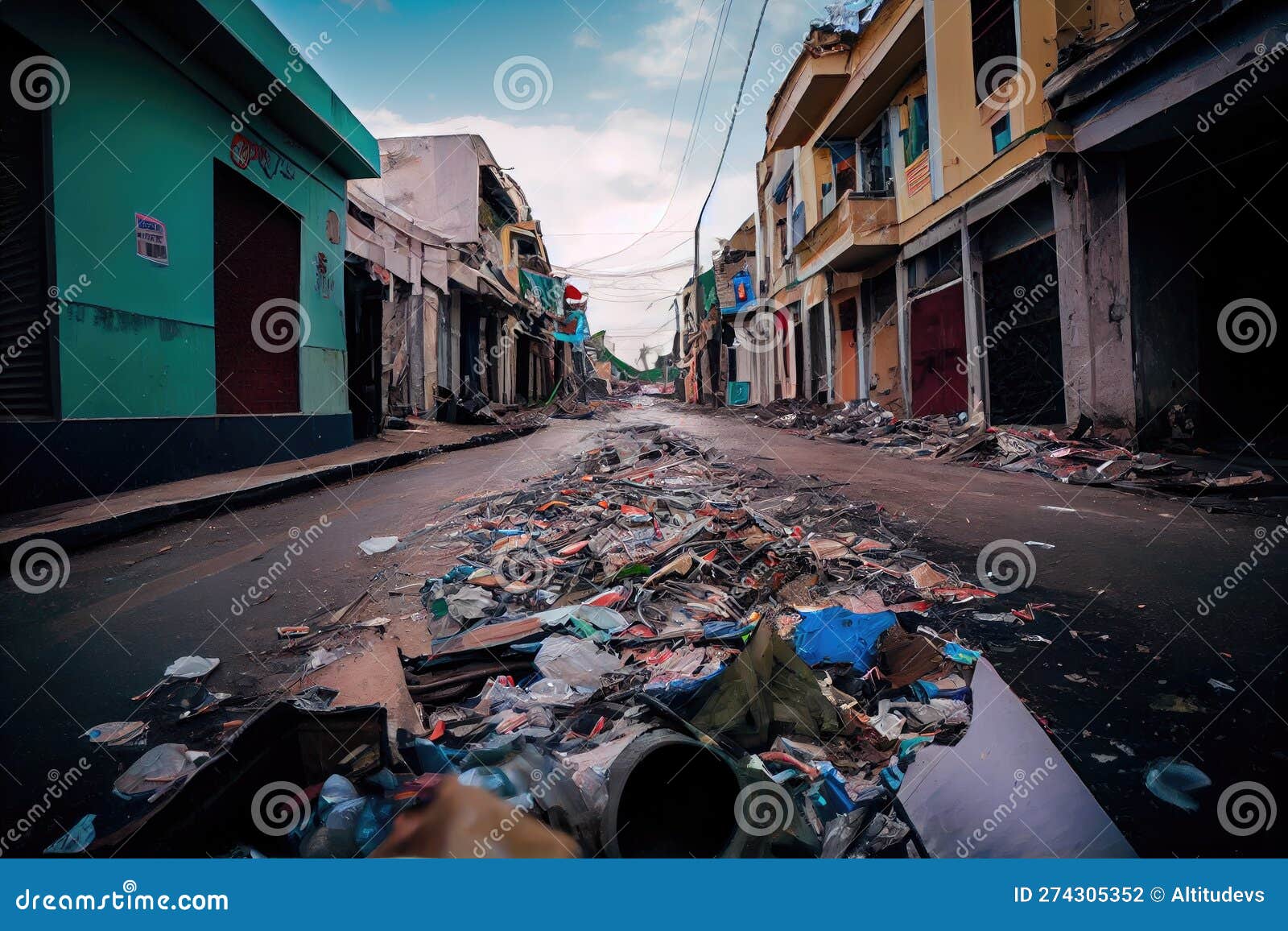 Flying Debris and Garbage in Streets after Hurricane Stock Photo ...
