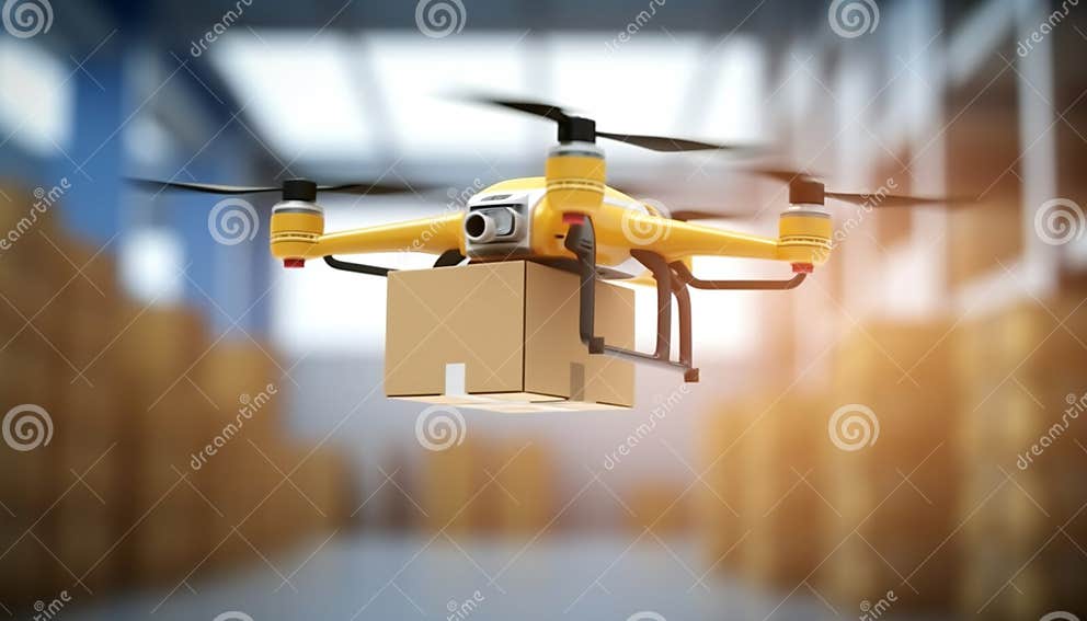 Flying Delivery Drone Transferring Parcel Box Distribution Stock ...
