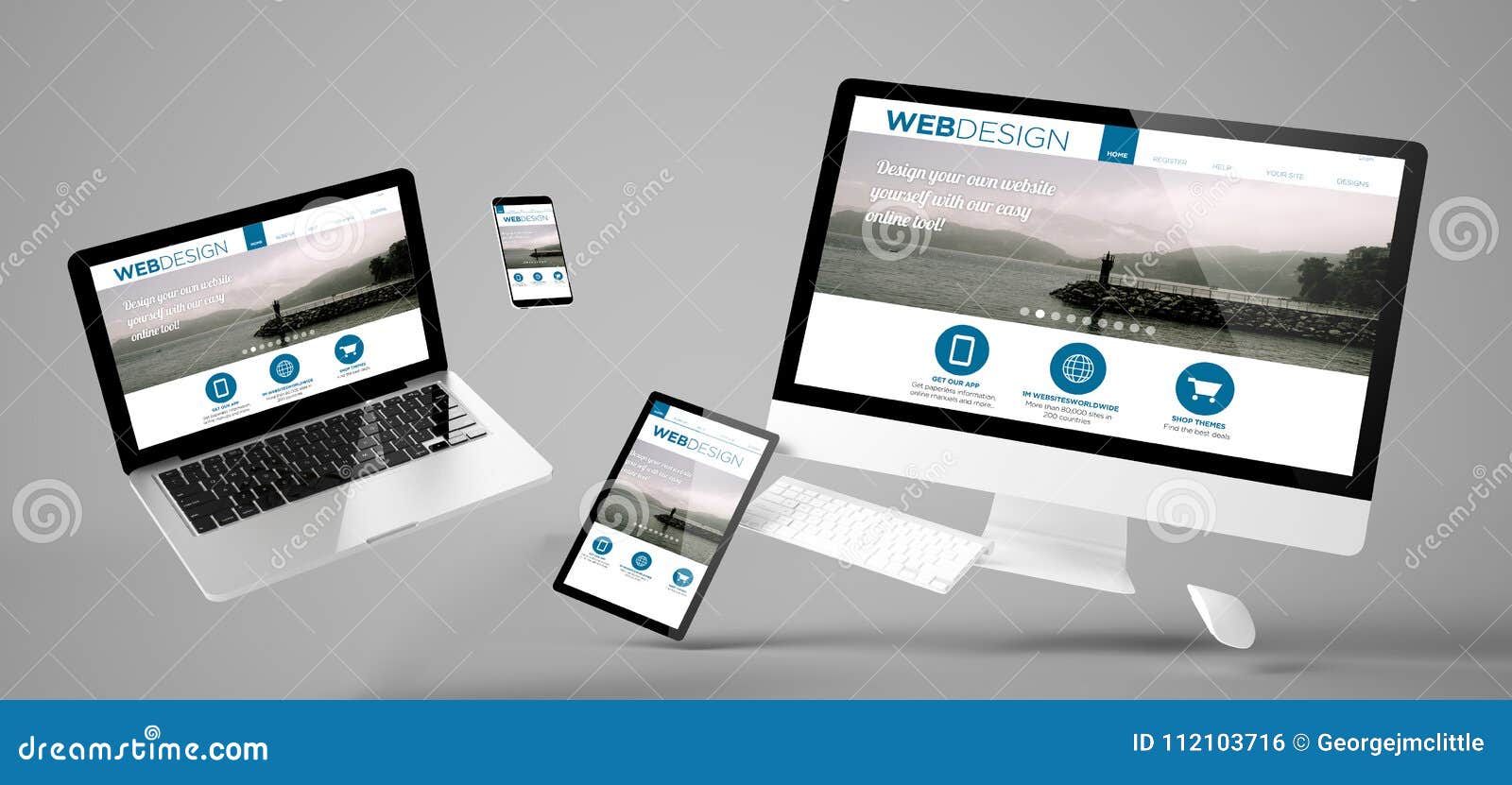 Flying Devices Web Design Responsive Website Stock Photo - Image of ...