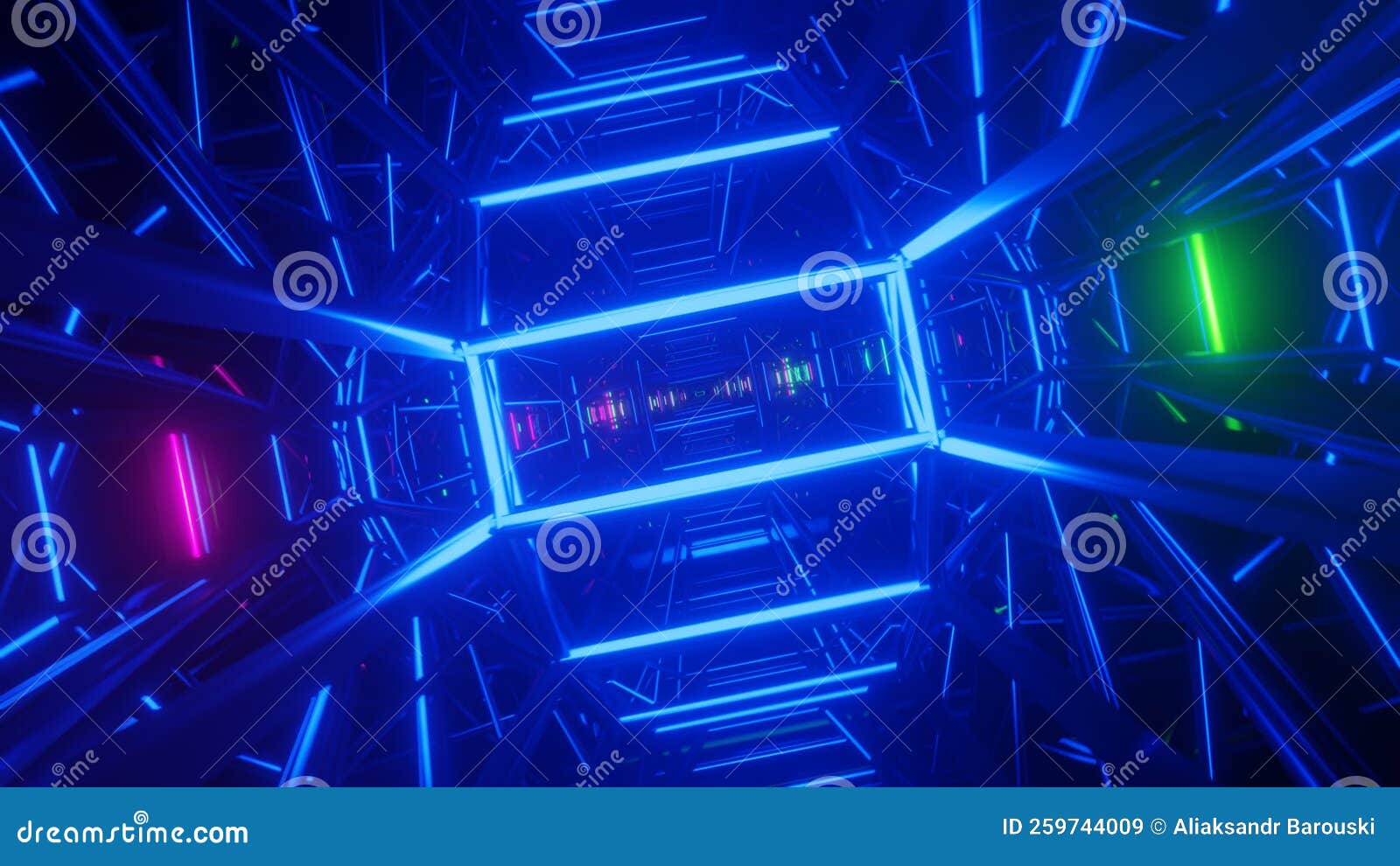 Flying into Digital Technologic Strobe Neon Tunnel. Futuristic Glow Sci ...