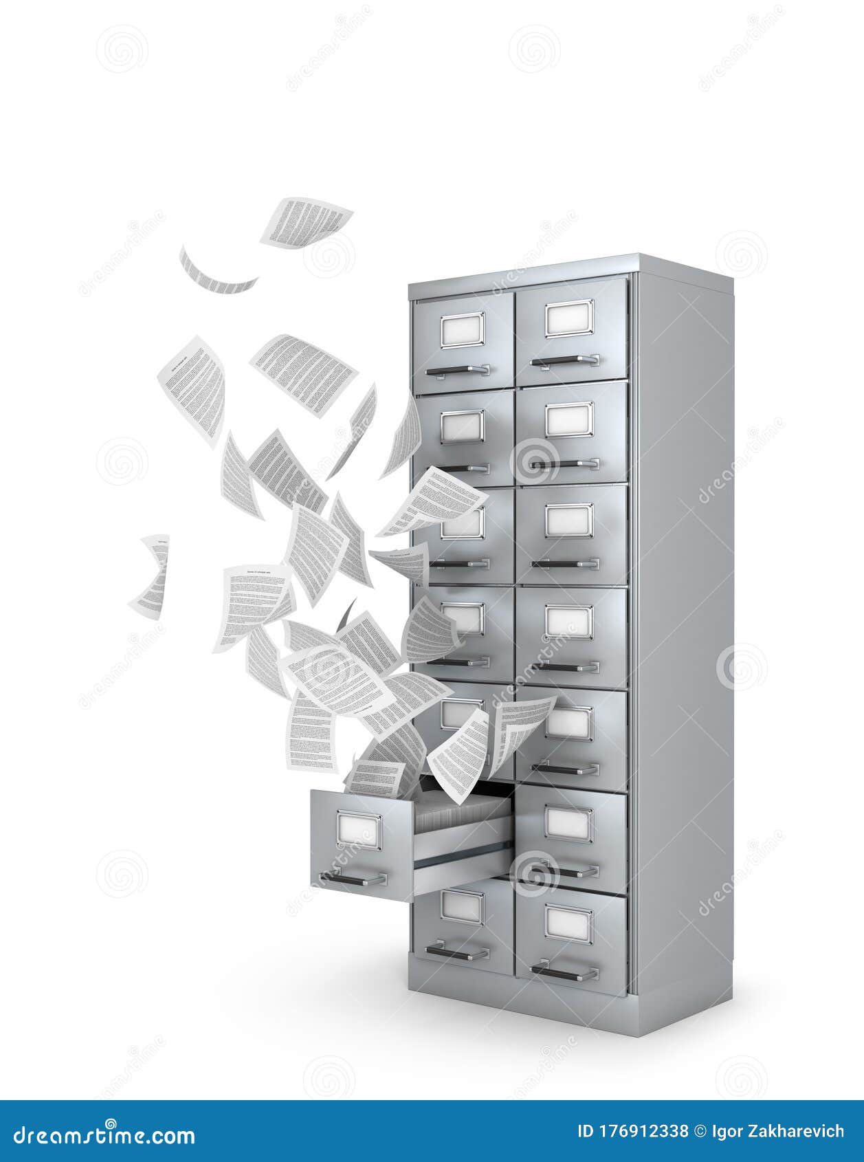 Flying Documents a Bachelor of Archival Office, Isolated on White ...