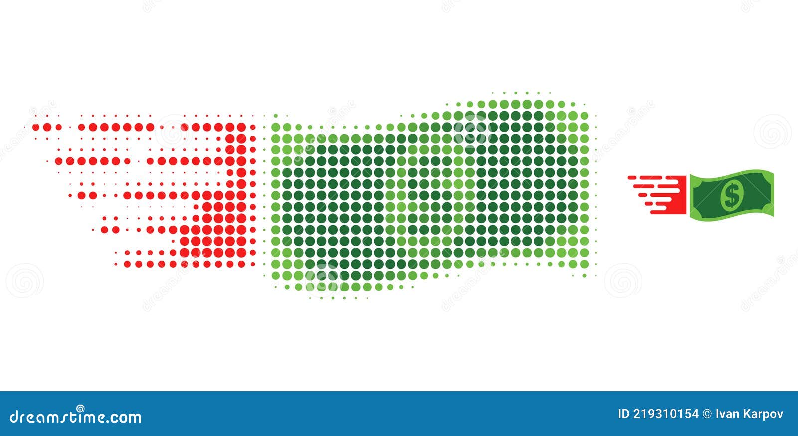 Flying Dollar Banknote Halftone Dot Icon Stock Vector - Illustration of ...