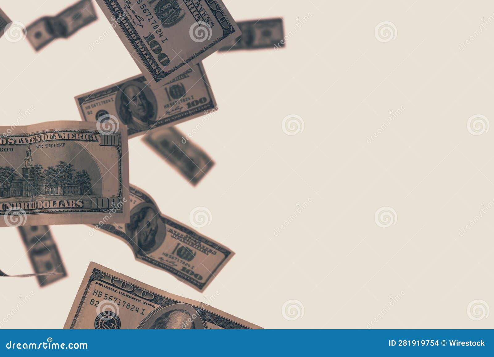 Flying Dollar Bills Against a Pale Beige Background. Stock Photo ...