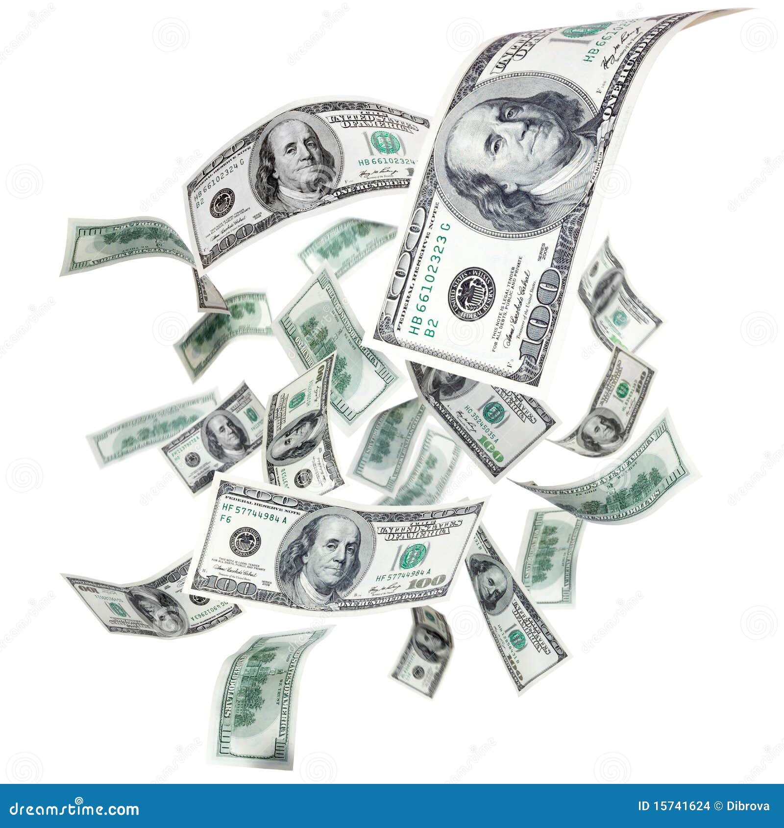 Flying dollars stock photo. Image of isolated, twirl - 15741624