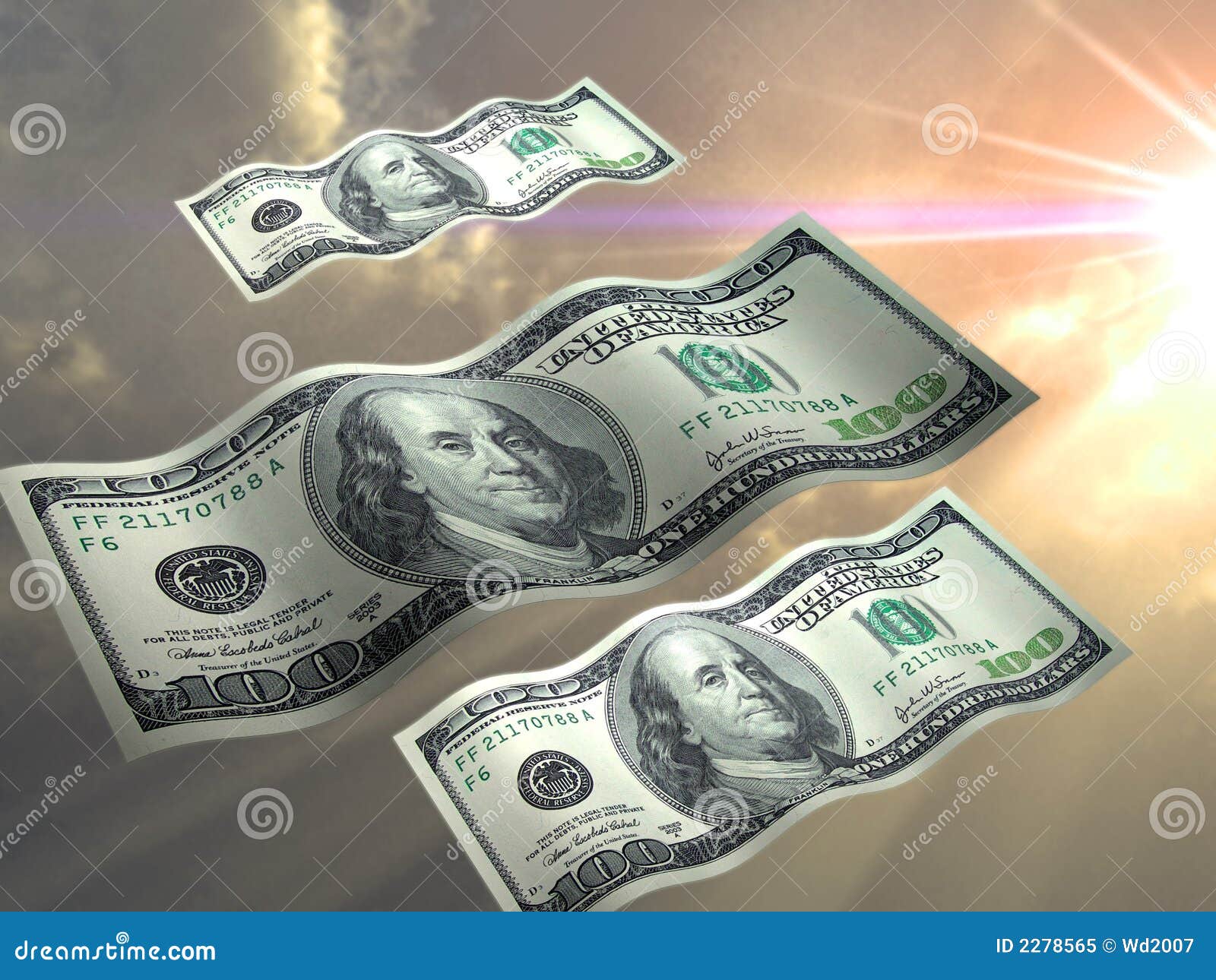 Flying dollars stock illustration. Illustration of currency - 2278565