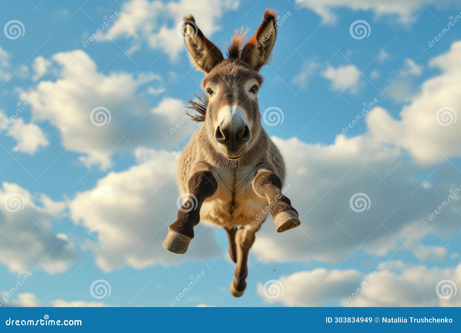 Flying Donkey Against the Blue Sky. Playful Donkey Jumping in Field ...
