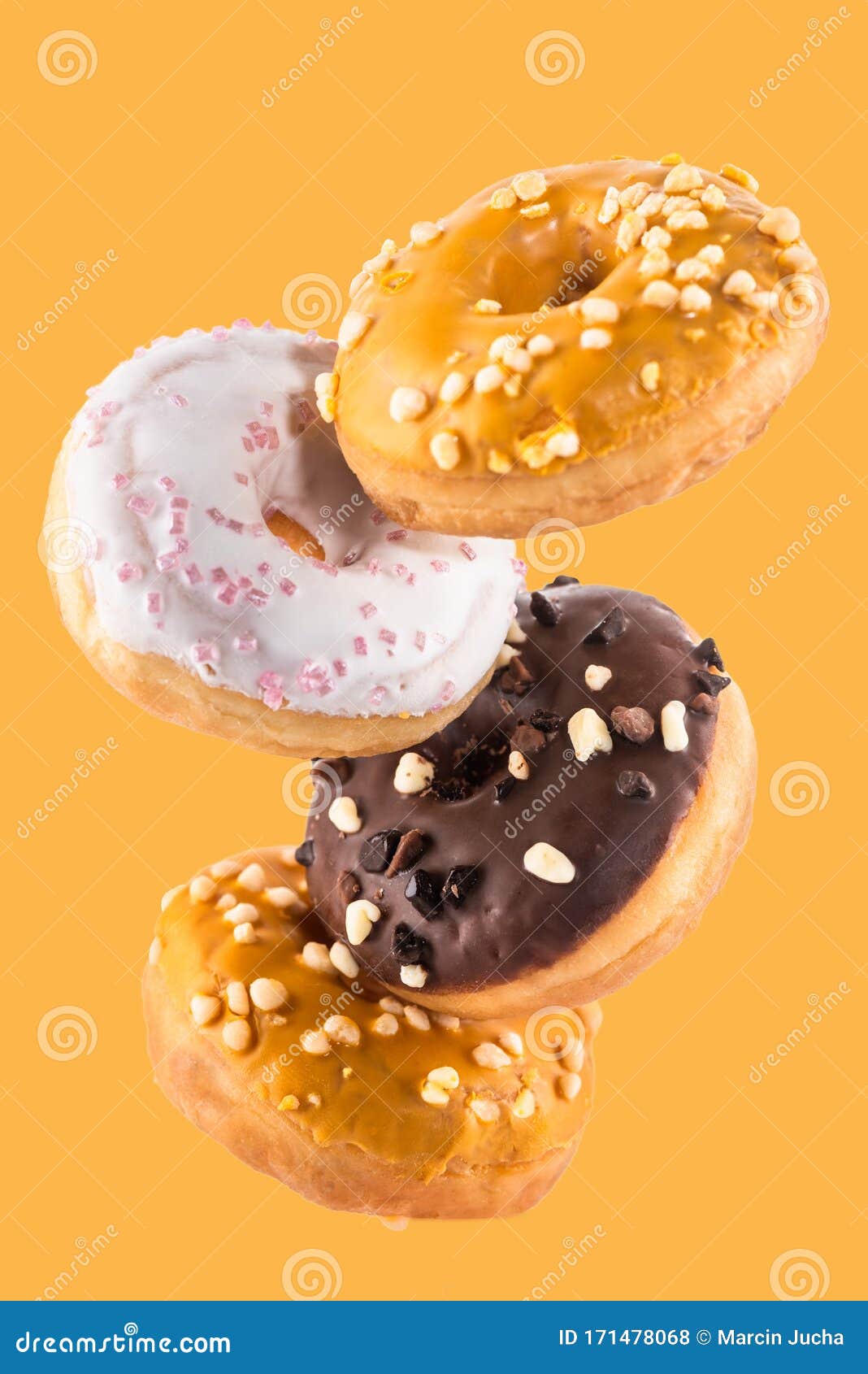Flying Donut or Doughnut Creative Image. Falling Food on White ...