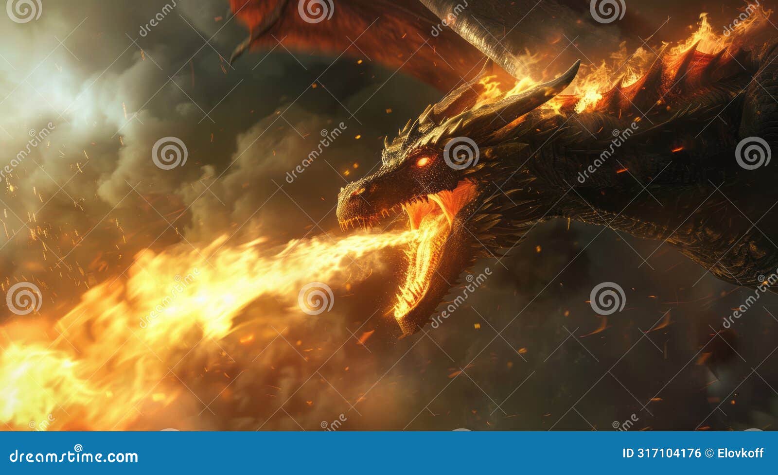 Flying Dragon is Spewing Fire from Its Mouth Stock Illustration ...
