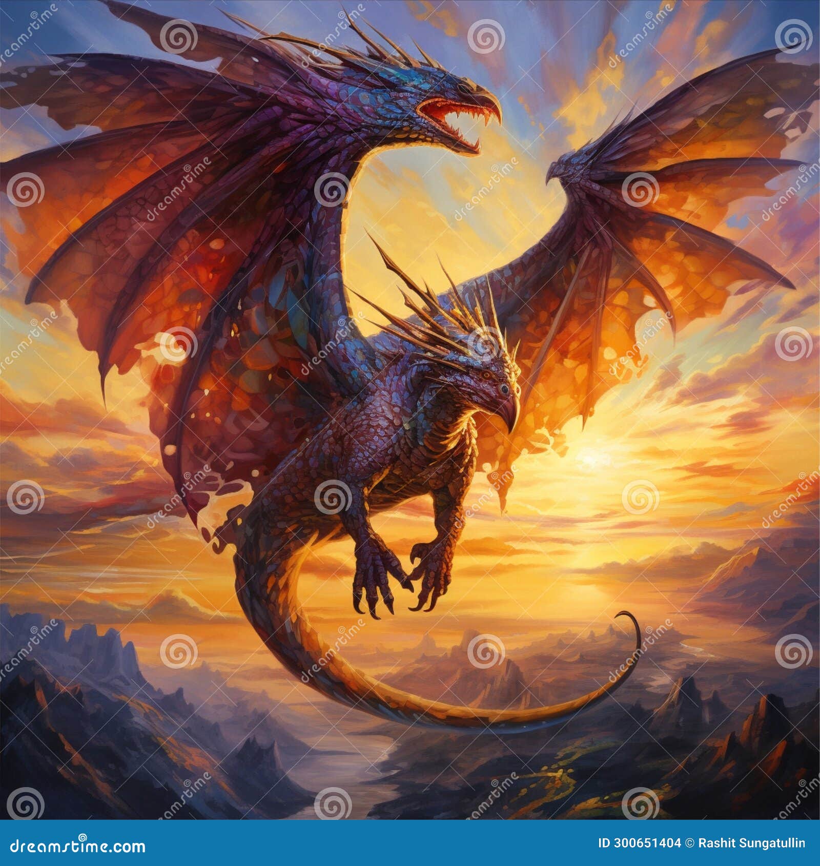 Flying Dragon with Two Heads Stock Illustration - Illustration of ...