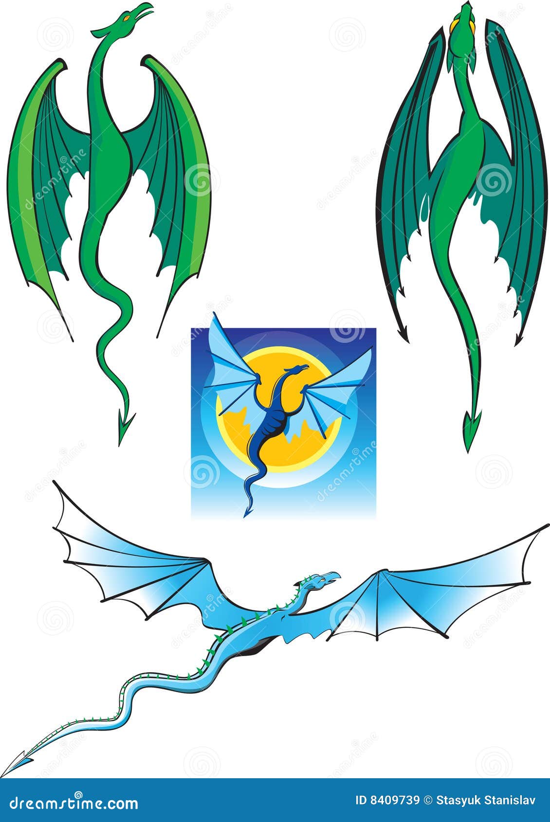 Flying Dragons. Several Different Dragons Stock Vector - Illustration ...