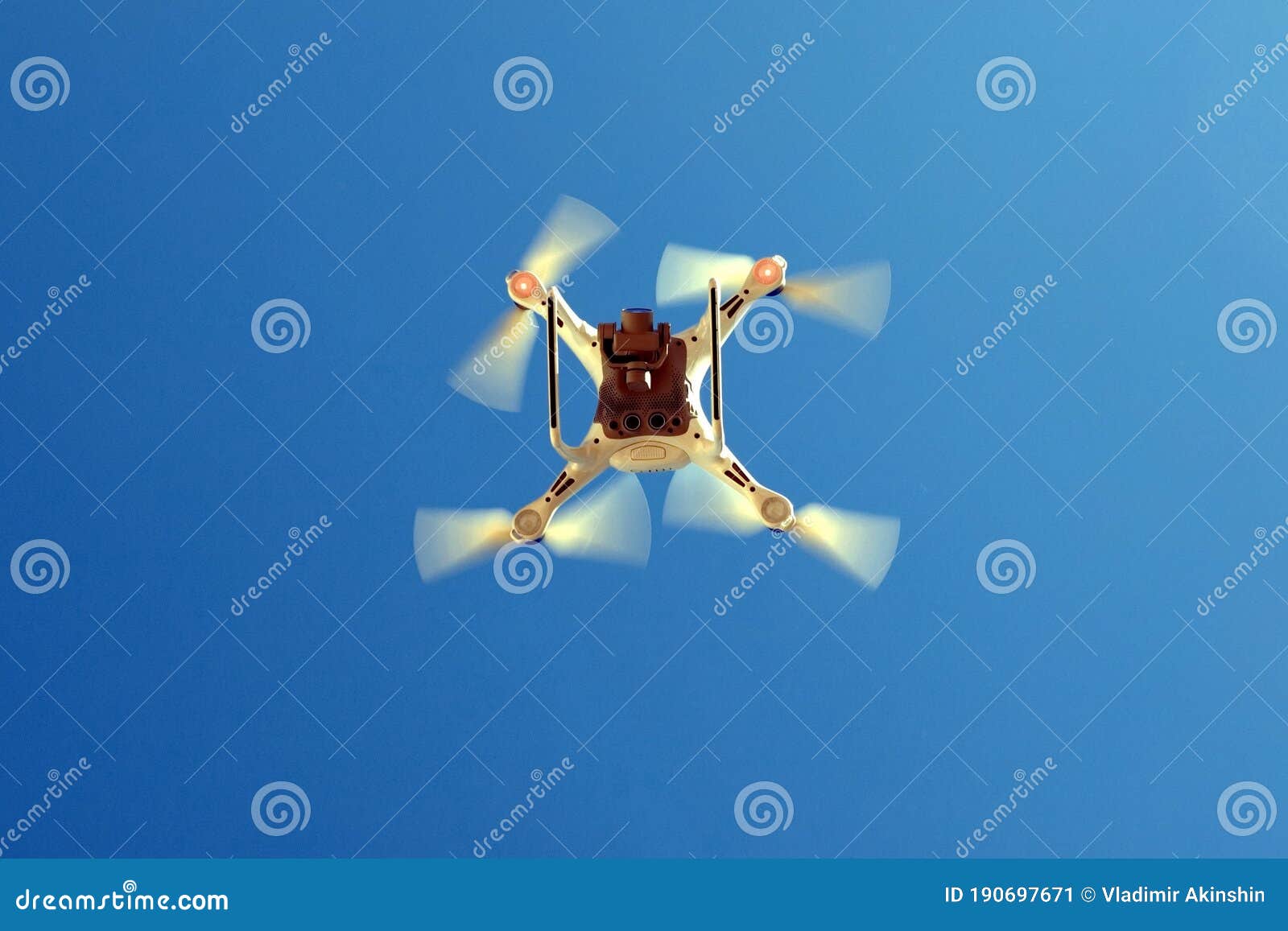 Flying Dron with a Camera on a Blue Sky Stock Image - Image of ...