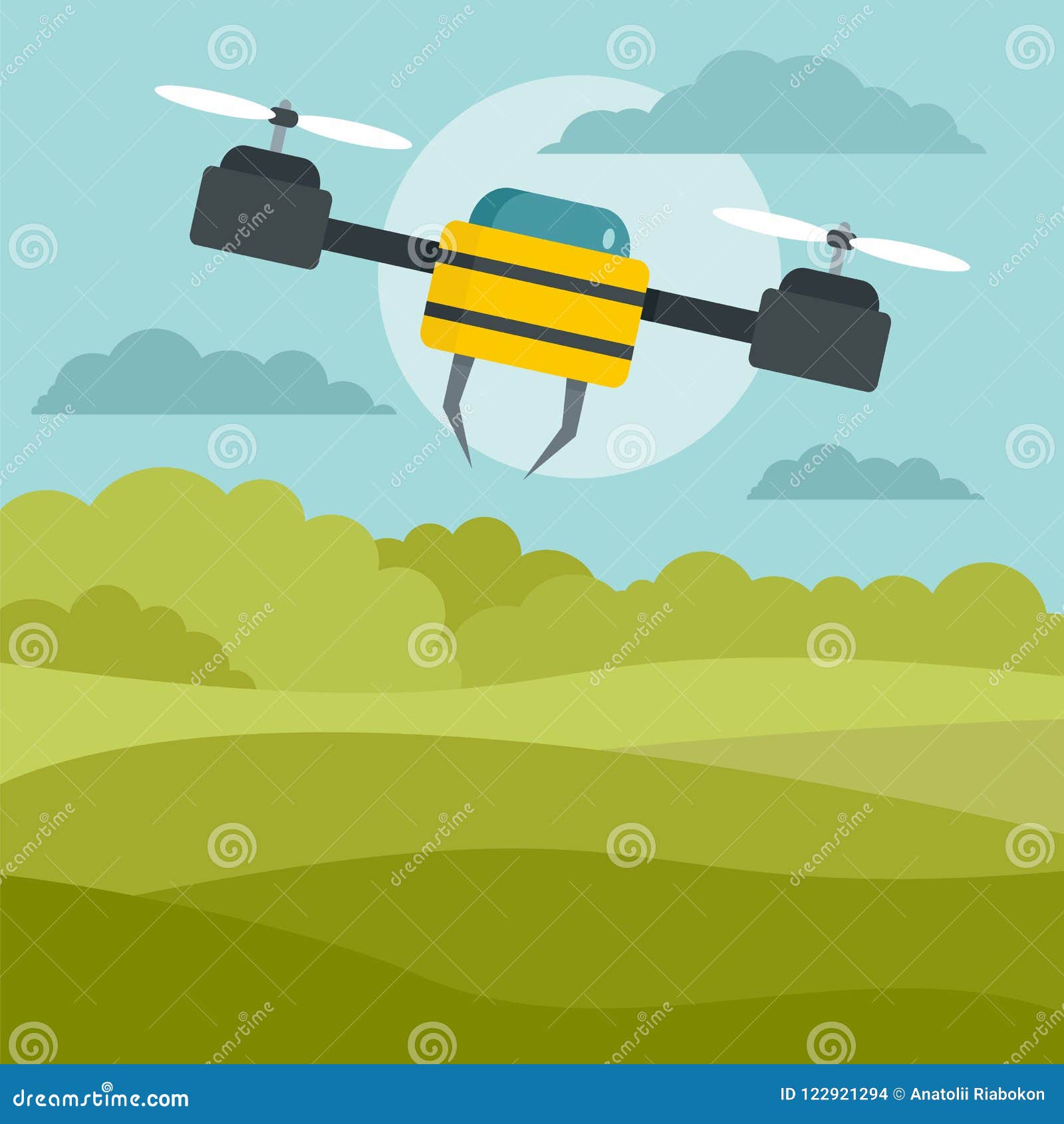 Flying Drone Background, Flat Style Stock Vector - Illustration of ...
