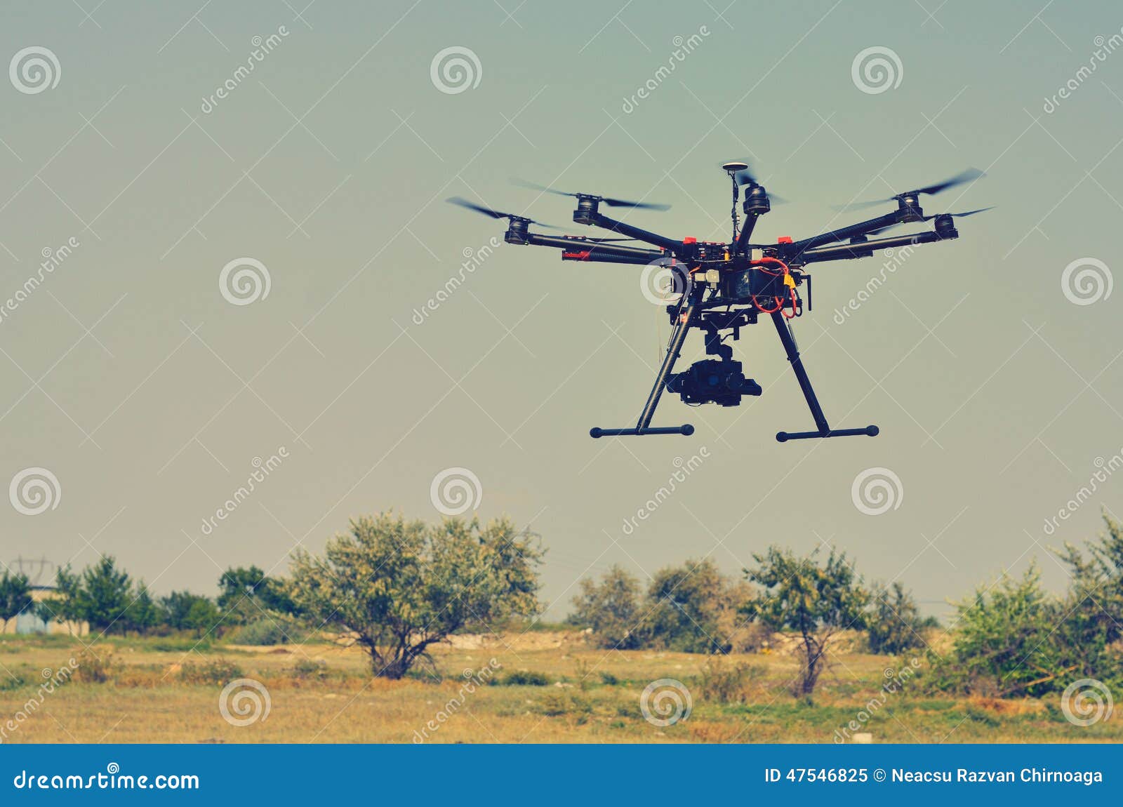 Flying drone with camera stock image. Image of turning - 47546825