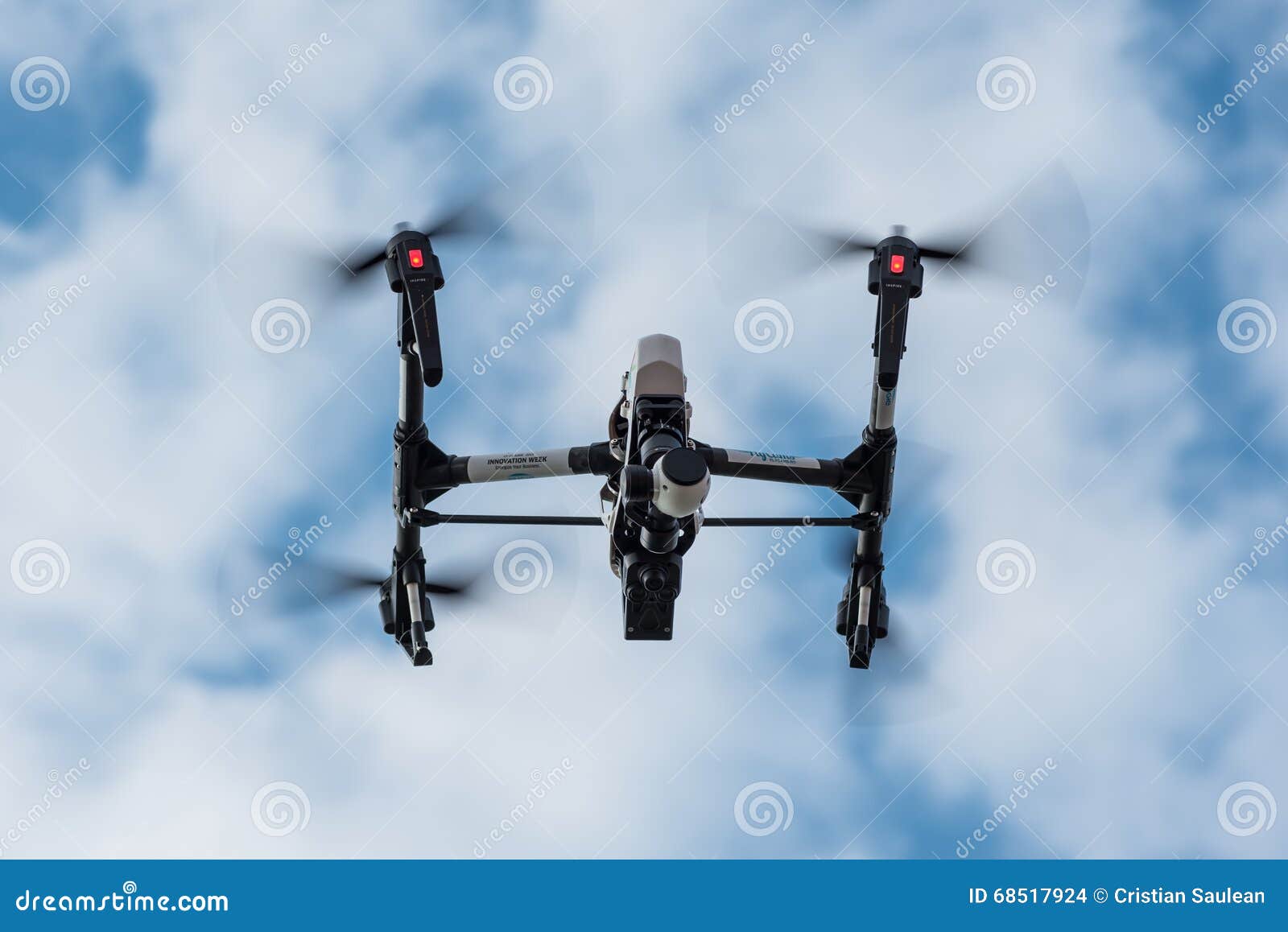 Flying drone with camera editorial stock image. Image of innovation ...