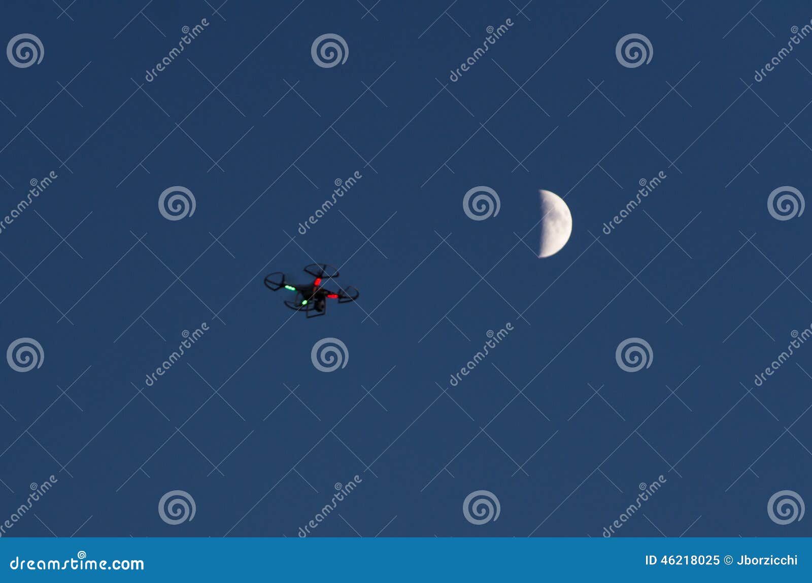 Flying Drone with Camera on the Sky at Sunset Stock Image - Image of ...