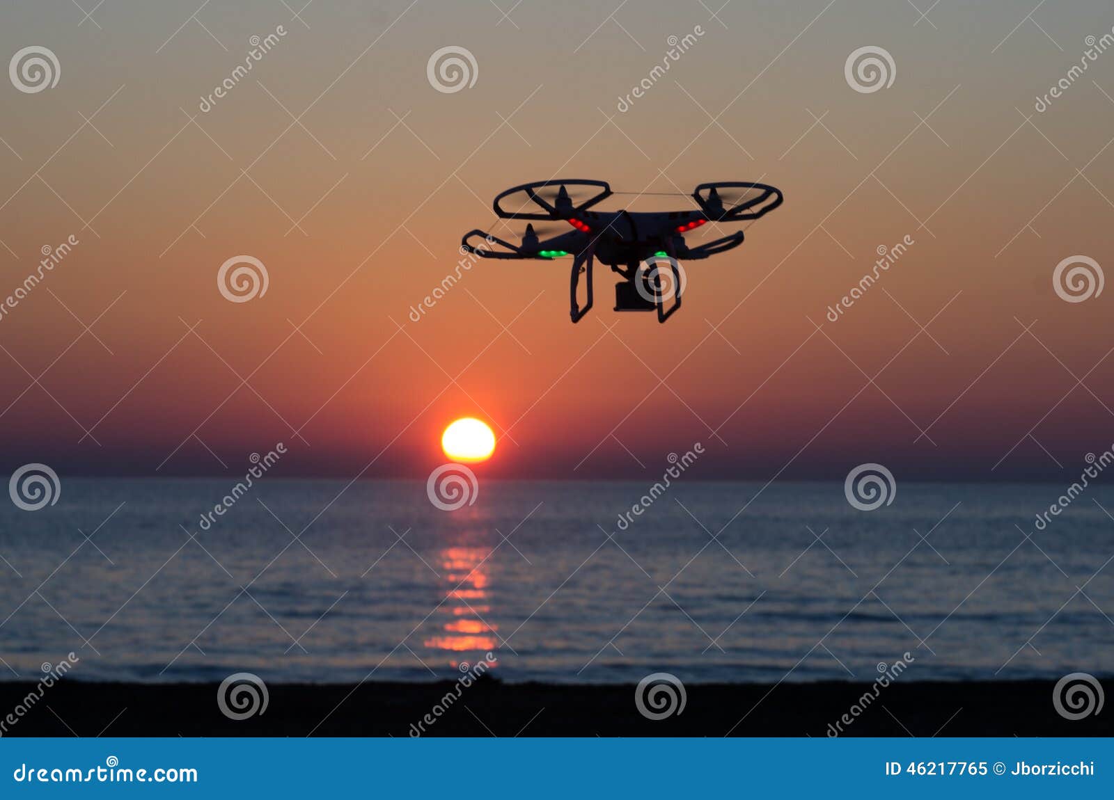 Flying Drone with Camera on the Sky at Sunset Stock Image - Image of ...