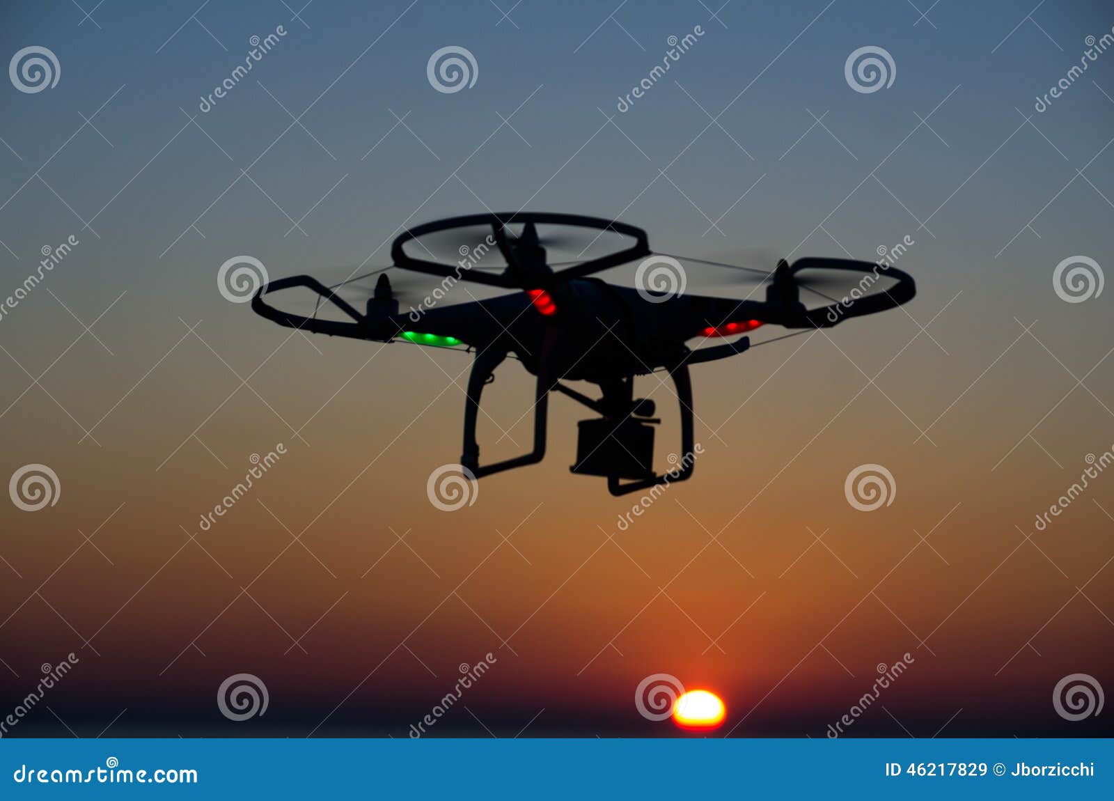 Flying Drone with Camera on the Sky at Sunset Stock Image - Image of ...