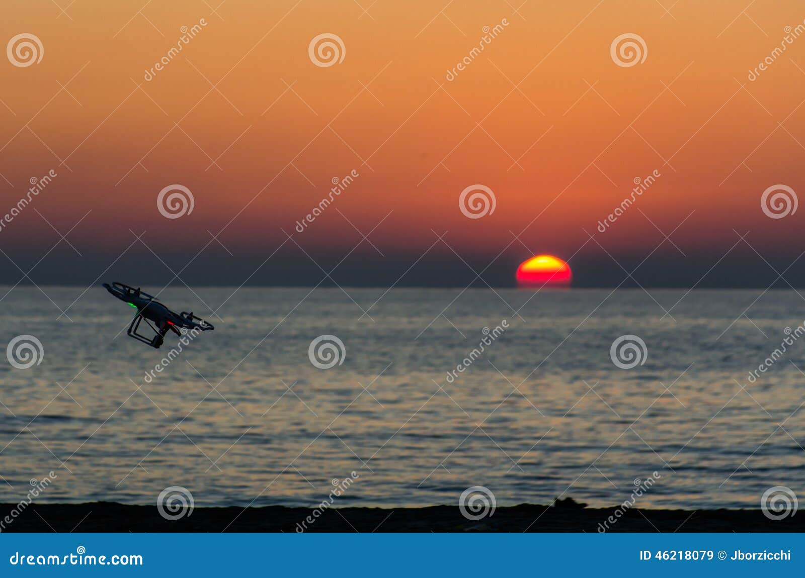 Flying Drone with Camera on the Sky at Sunset Stock Image - Image of ...