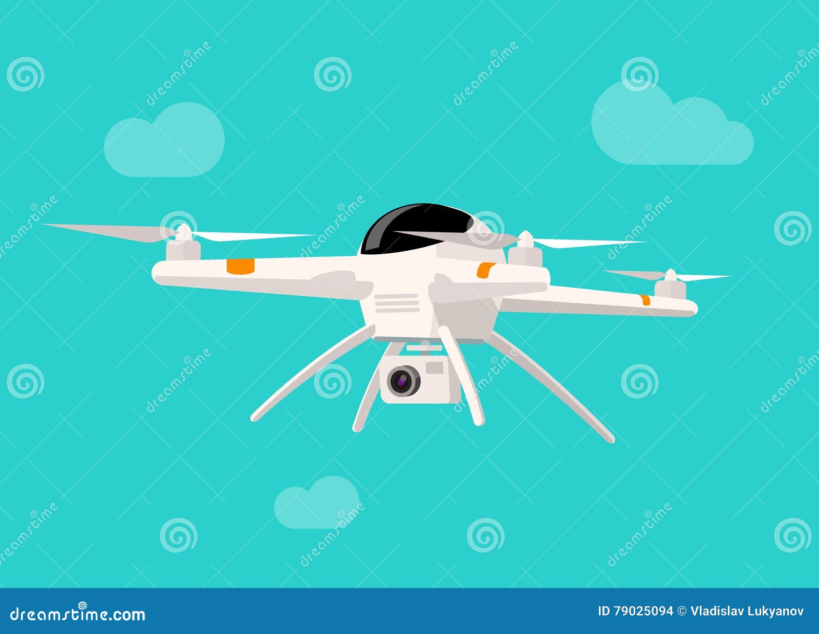 Flying Drone With Camera Vector Illustration Isolated On Sky Background ...