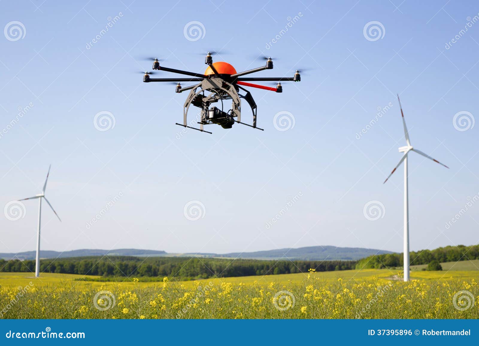 Flying drone in field stock photo. Image of capturing - 37395896