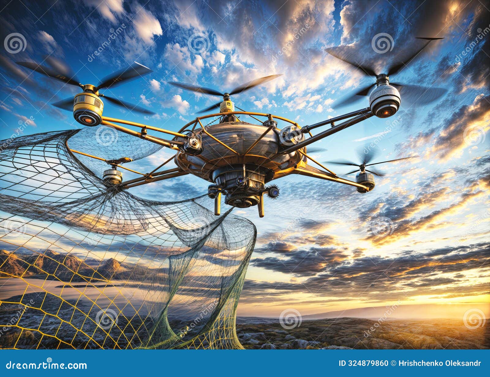 A Flying Drone Gets Entangled in a Mesh Stock Illustration ...