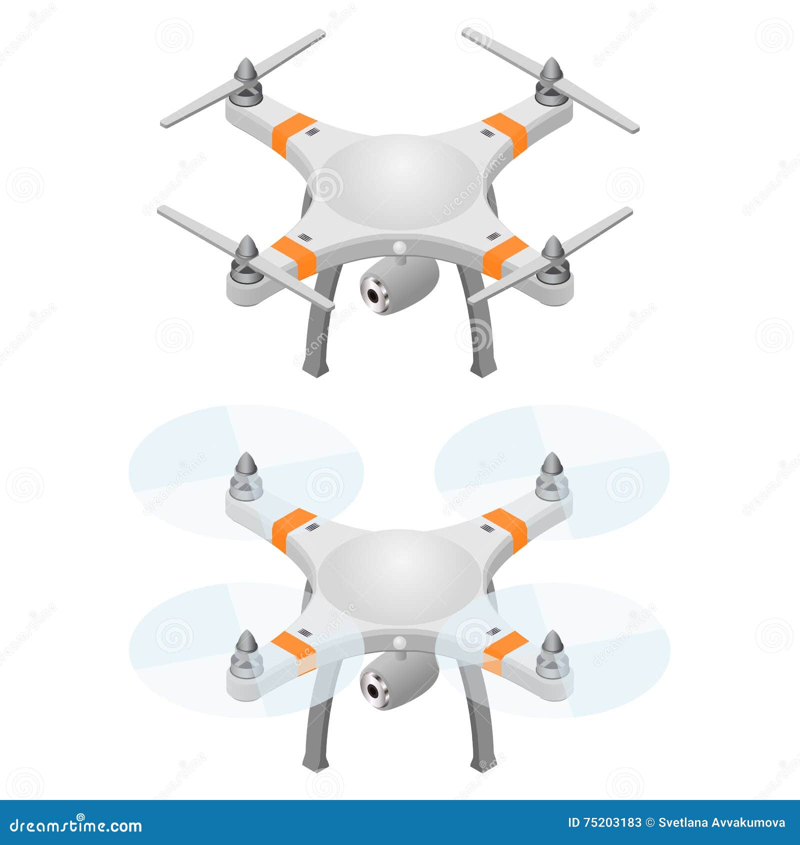 Flying Drone In Isometric View. Modern Flying Helicopter Toy. Cartoon ...