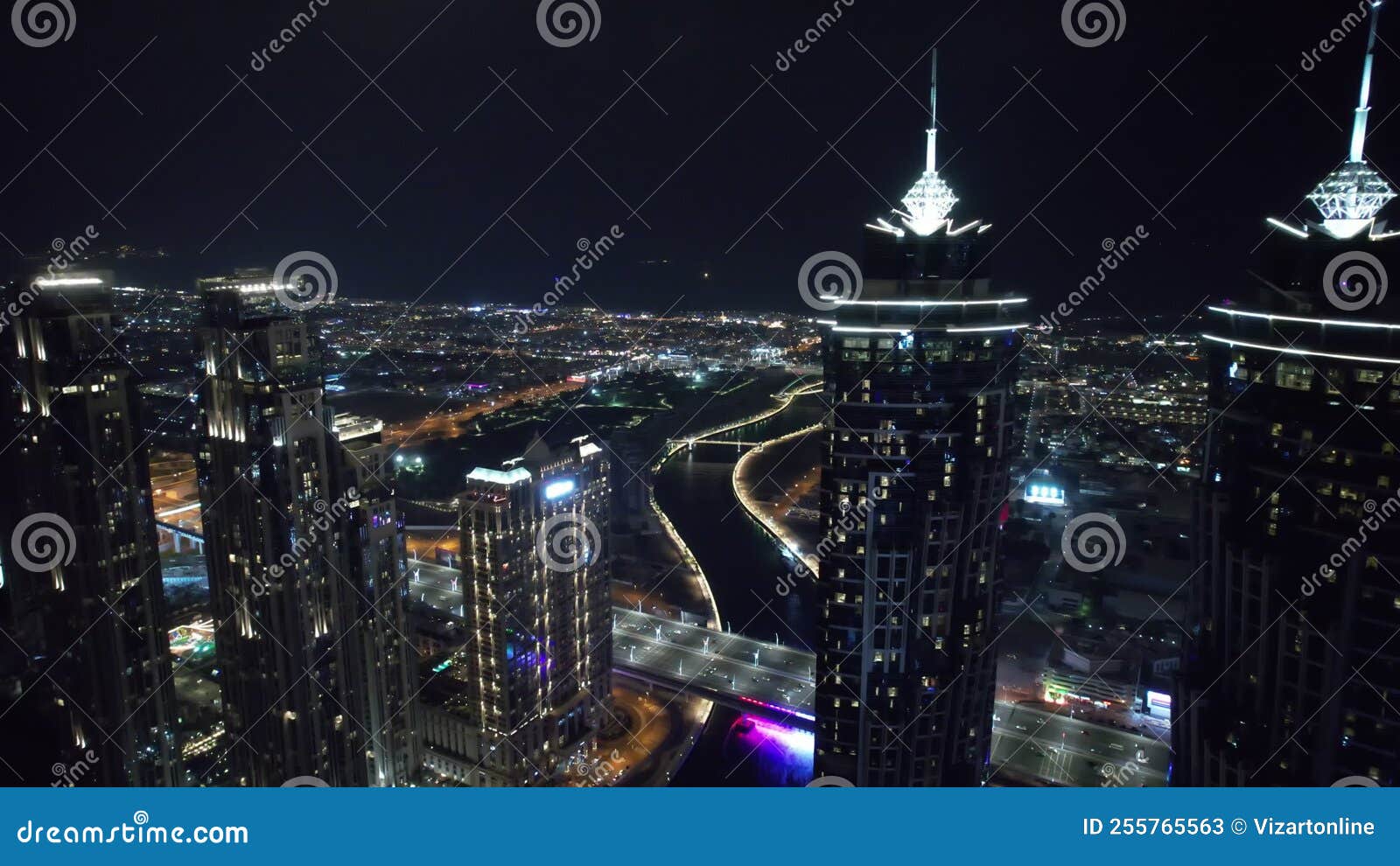 Flying a Drone Over a Night Dubai. Aerial View Stock Video - Video of ...