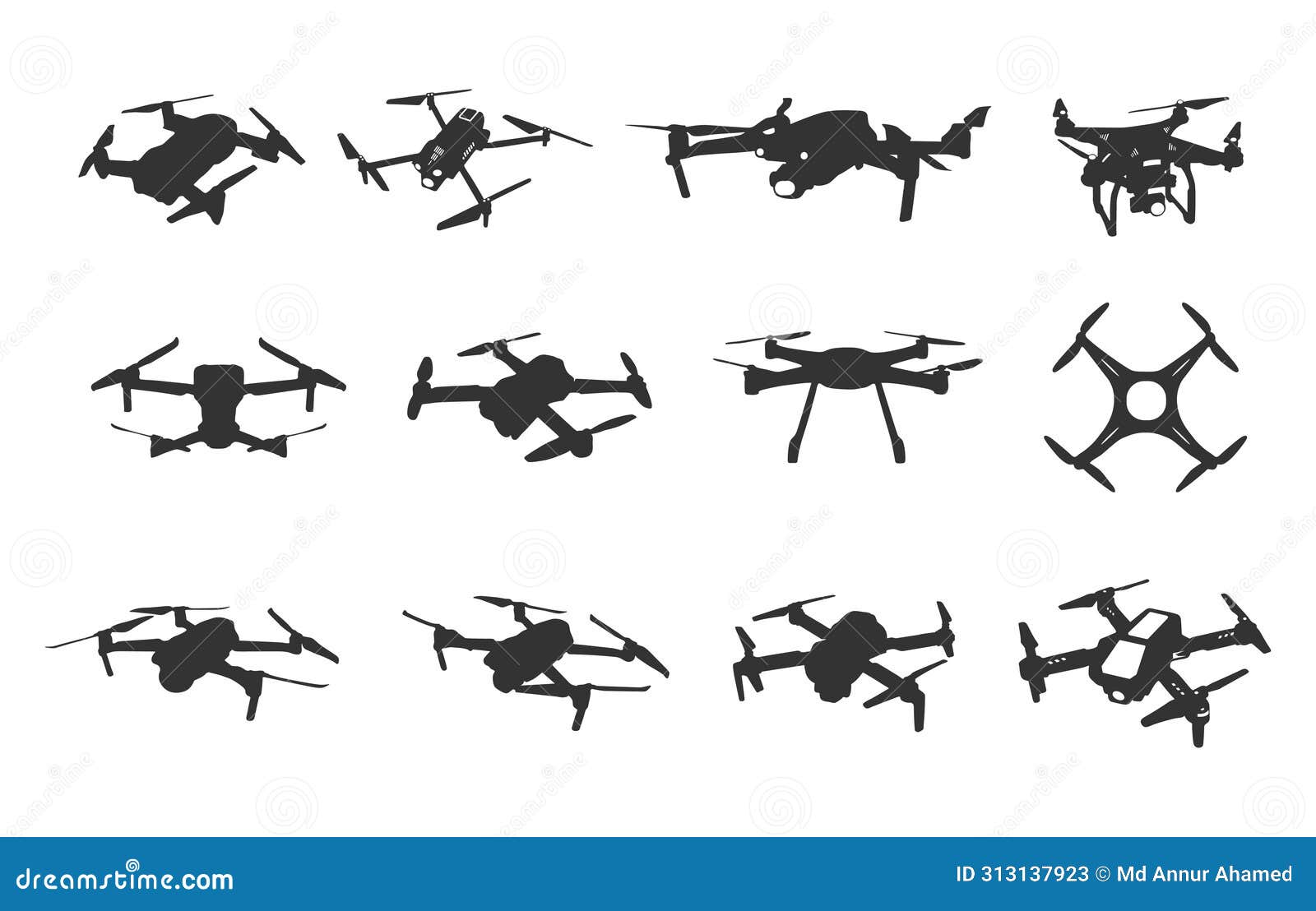 Flying Drone Silhouette, Drone Silhouettes, Flying Drone Vector ...