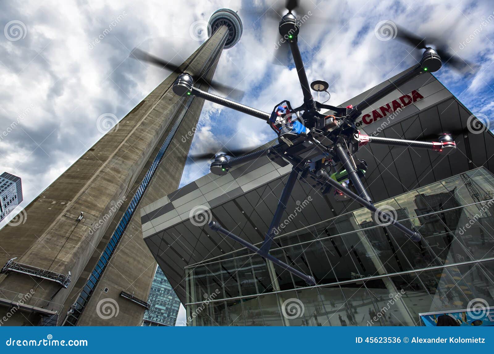 A Flying Drone in the Skies of Metro Stock Photo - Image of tower ...