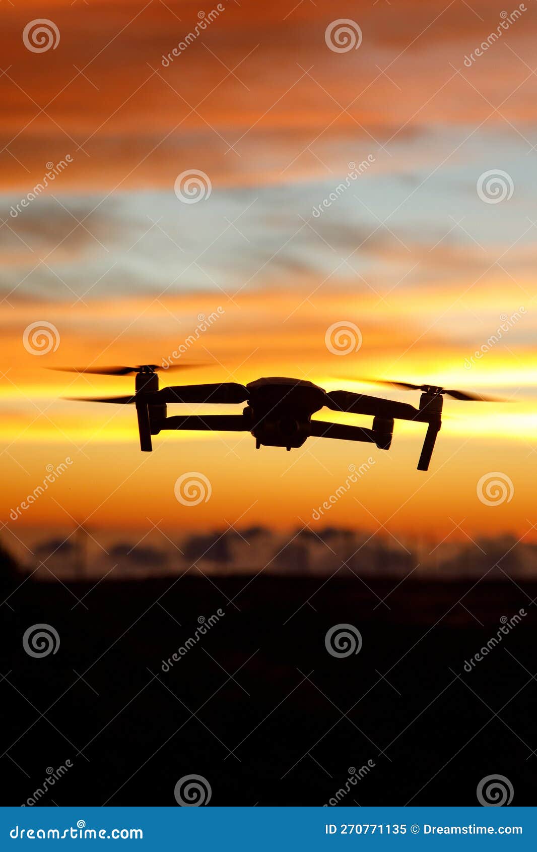 Flying Drone in a Sunset Sky. Stock Image - Image of digital, pilot ...