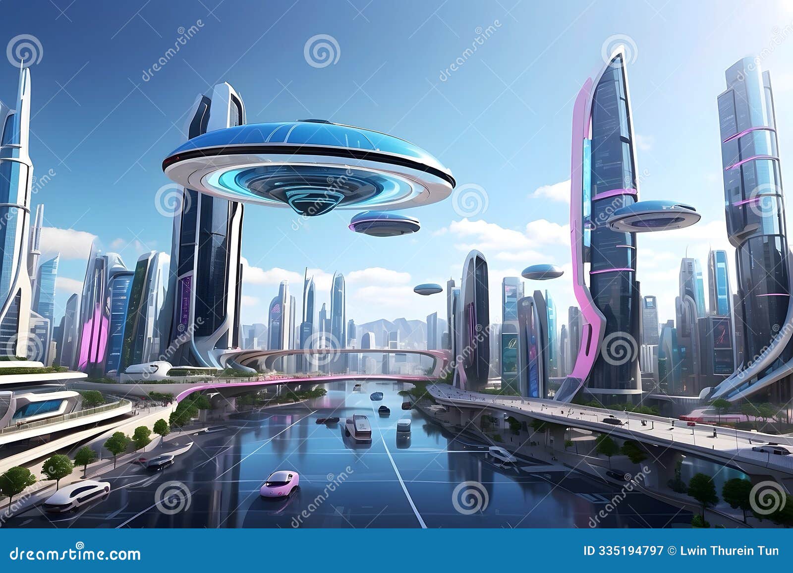 Modern Civilization in Next200yrs with Flying Drones Stock Illustration ...