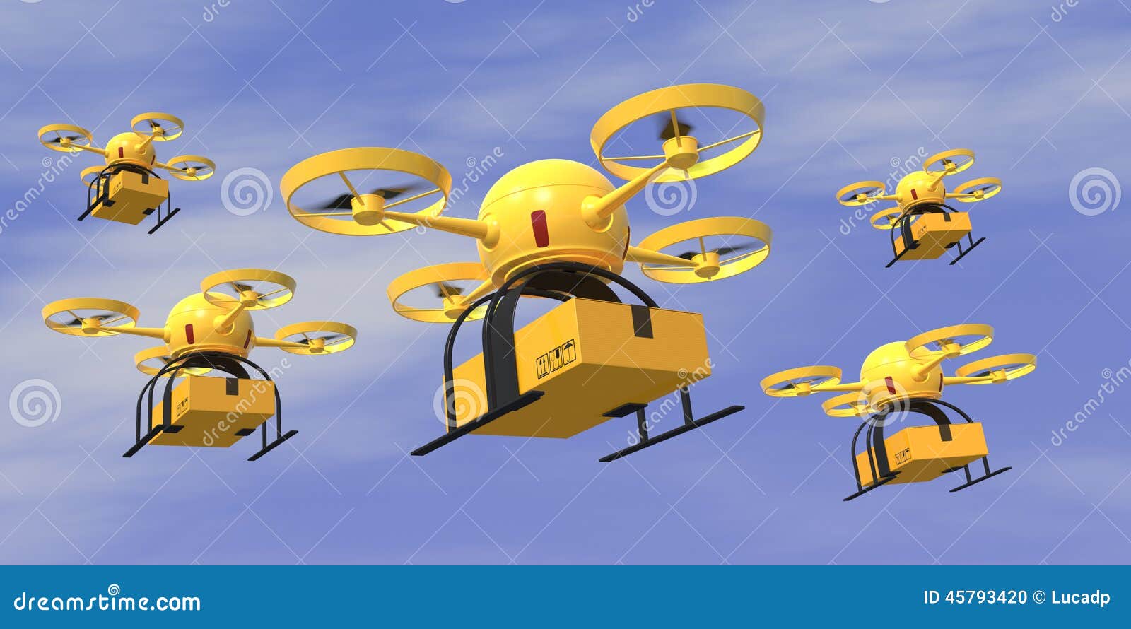 Air Drones With Carton Package In The Sky Stock Photo | CartoonDealer ...